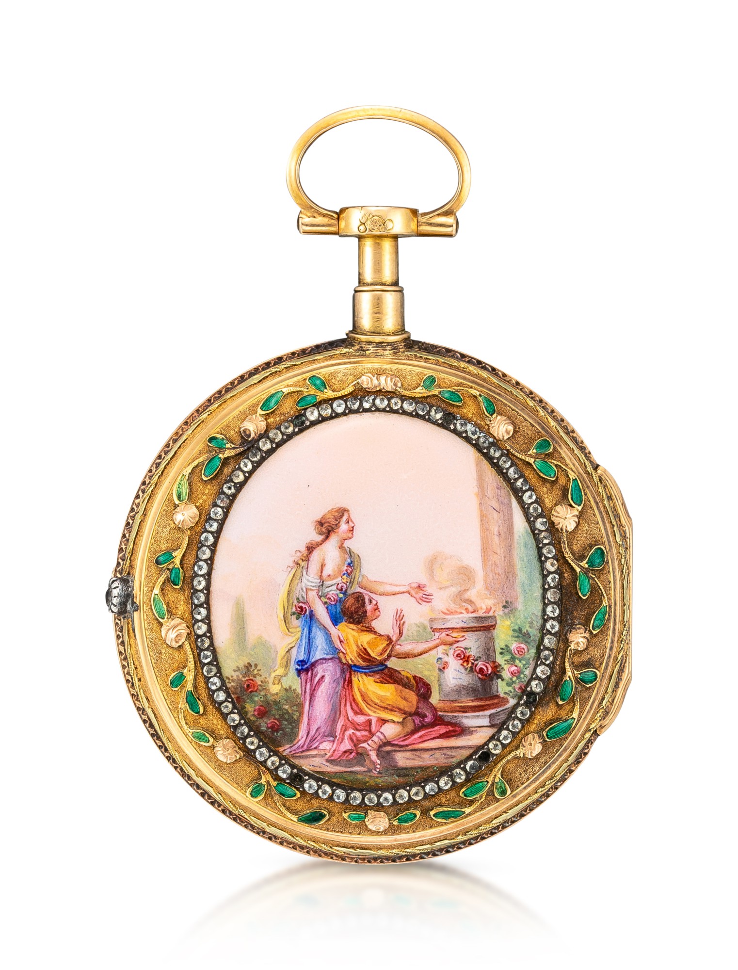 DASPRE & DELEAMONT | A TWO-COLOUR GOLD, ENAMEL AND PASTE-SET OPENFACE ...