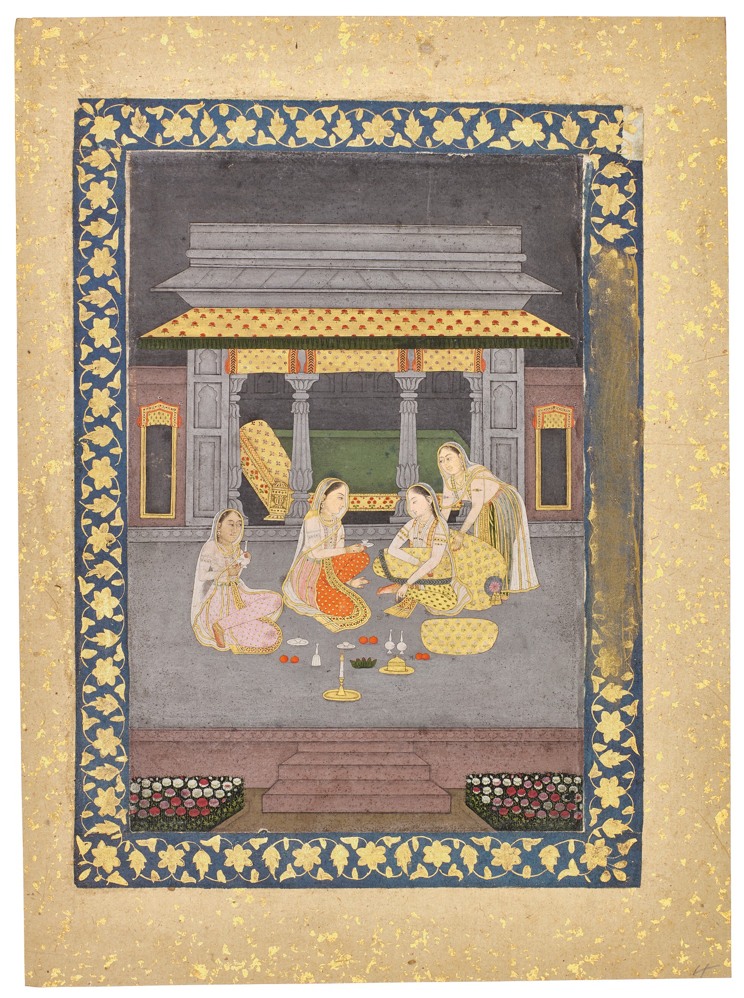 LADIES ON A ZENANA TERRACE AT NIGHT, INDIA, LUCKNOW OR FAIZABAD, LATE ...