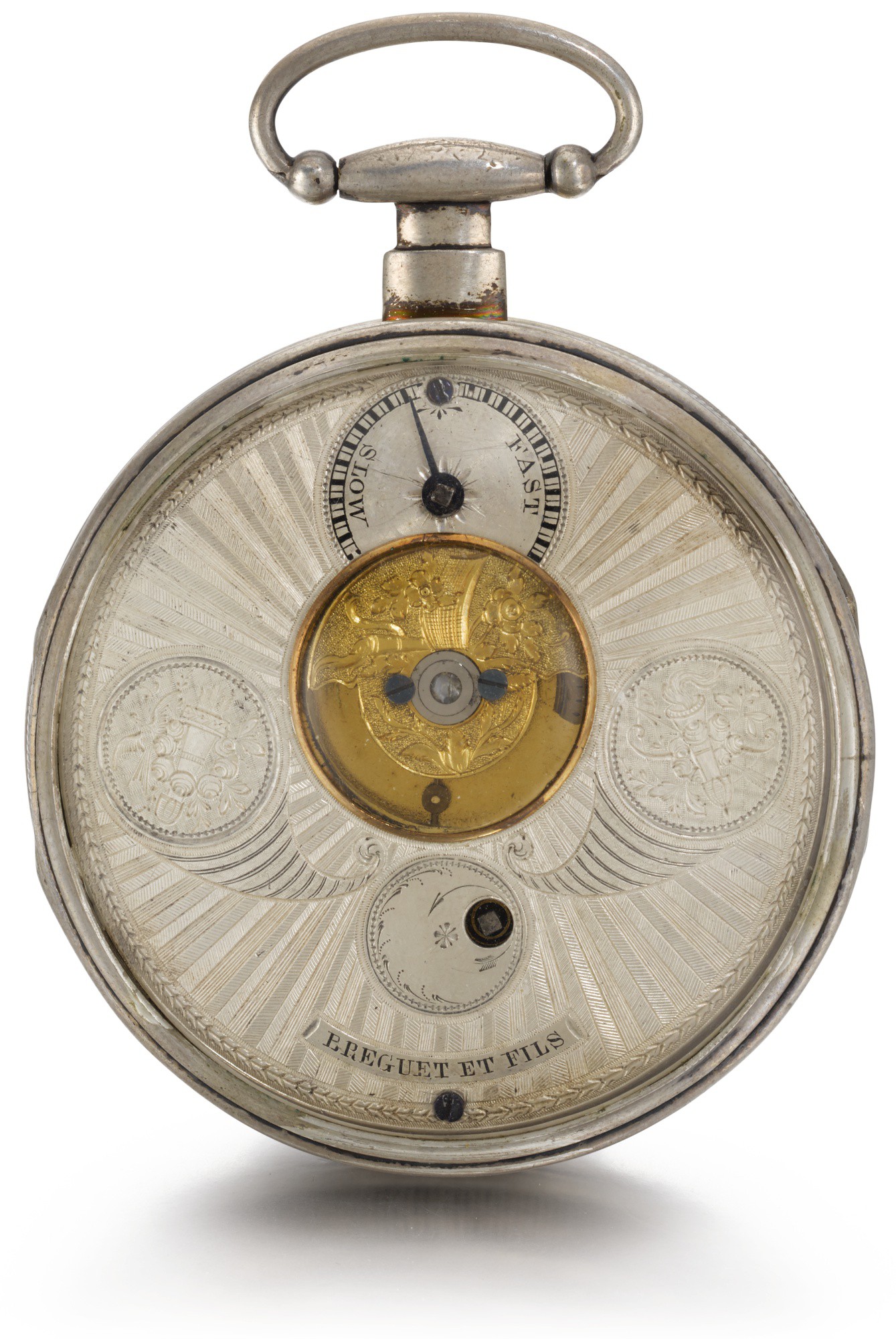 AUSTRIAN [奧地利製] | A SILVER DOUBLE DIALLED WATCH WITH MOCK-PENDULUM AND ...