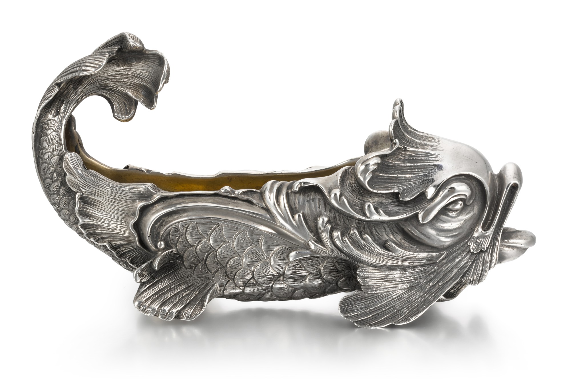 A Fabergé silver salt-cellar in the form of a dolphin, workmaster ...