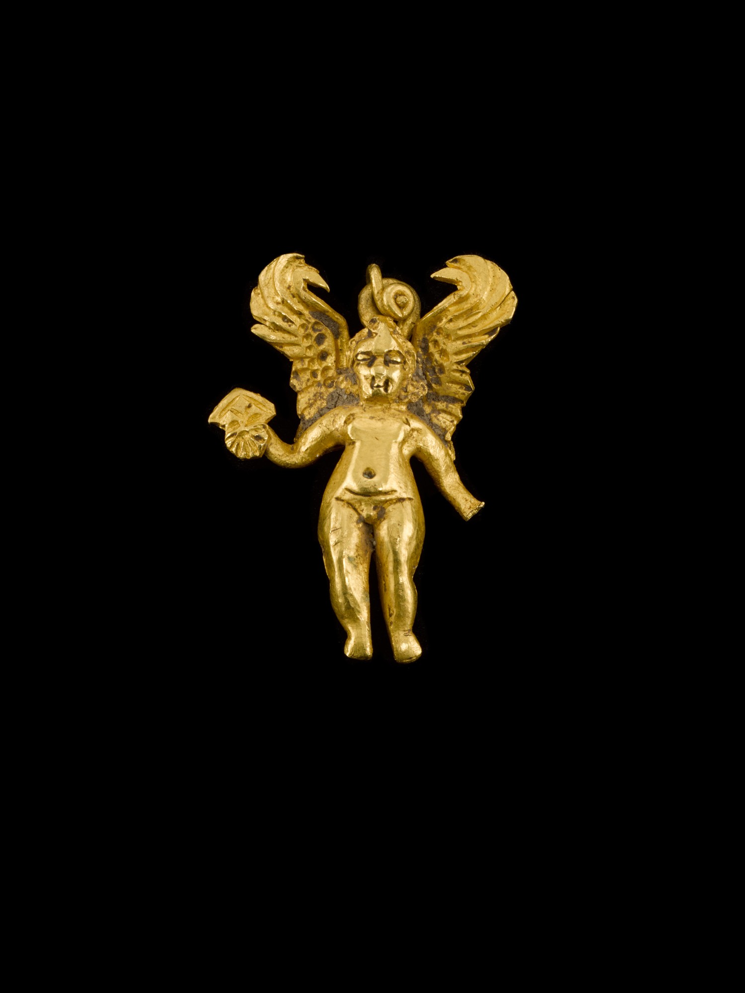 A Pair of Hellenistic Gold-Disk-and-Eros-Pendant-Earrings and a Gold ...