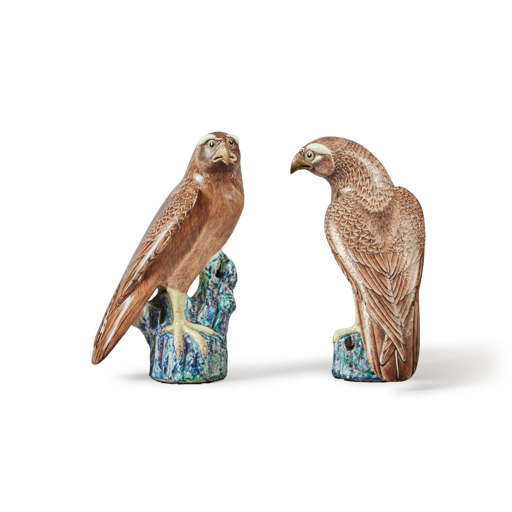 A Rare Pair of Chinese Export Figures of Hawks, Qing Dynasty, Qianlong ...