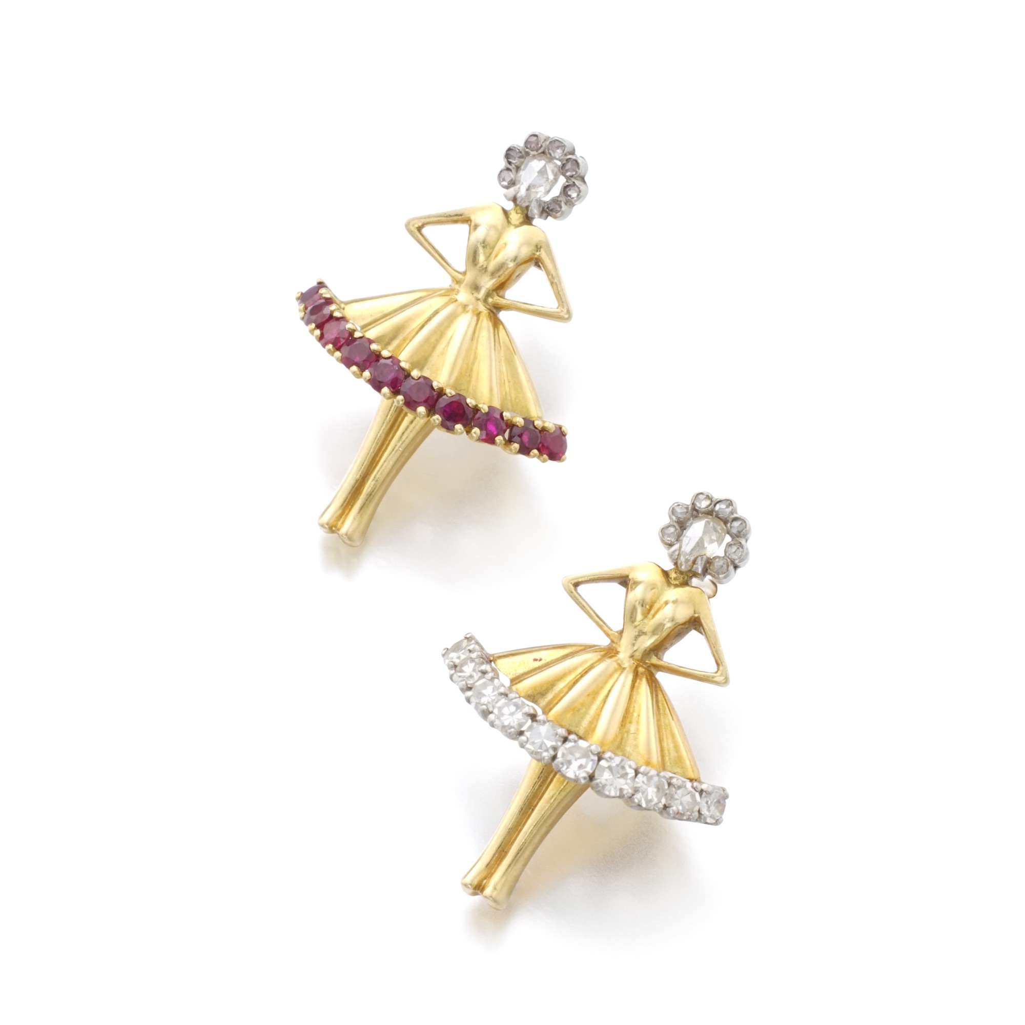 VAN CLEEF & ARPELS | TWO GOLD, DIAMOND AND GEM SET BROOCHES, 'BALLERINA ...