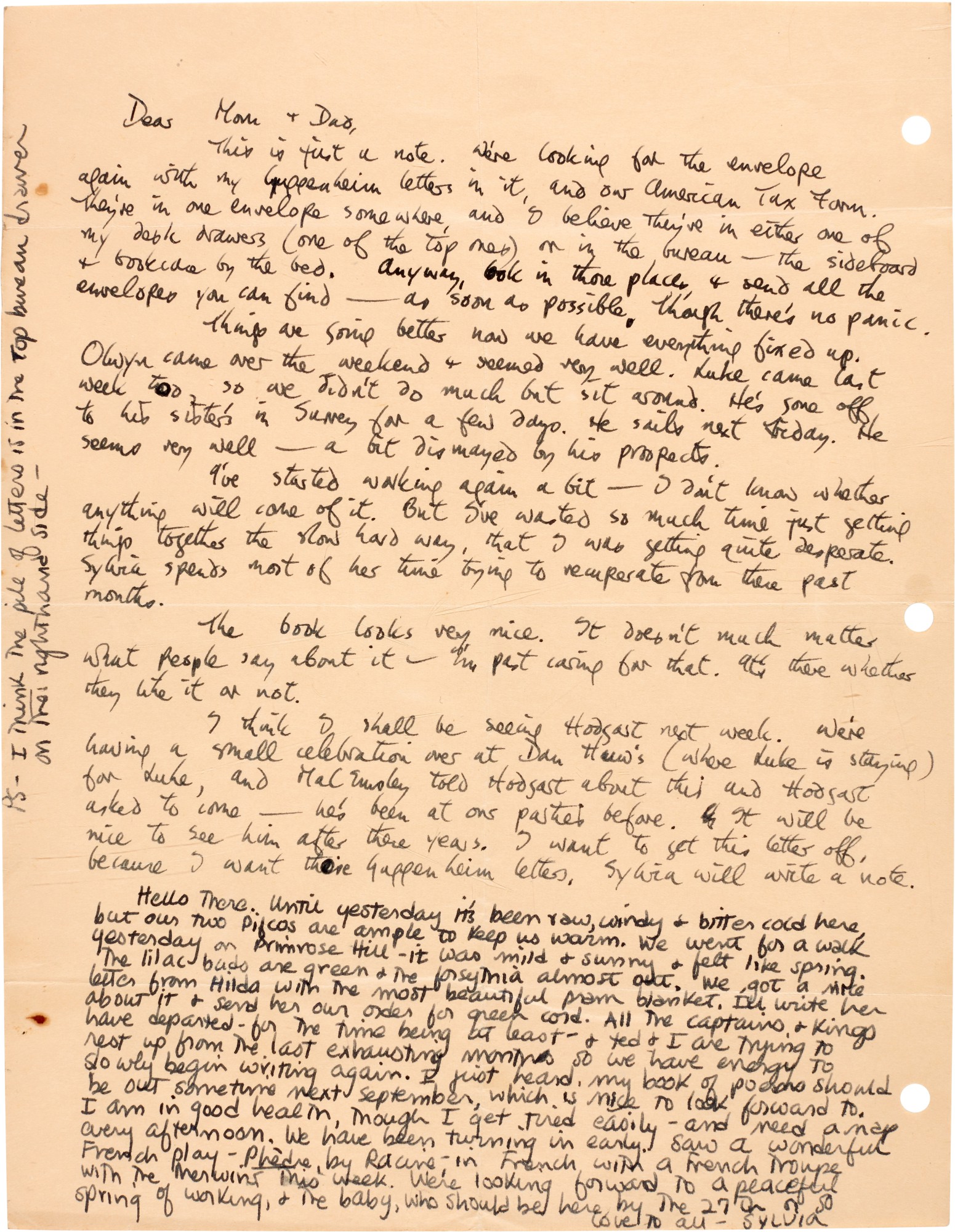 Ted Hughes and Sylvia Plath | Joint autograph letter signed, to William ...