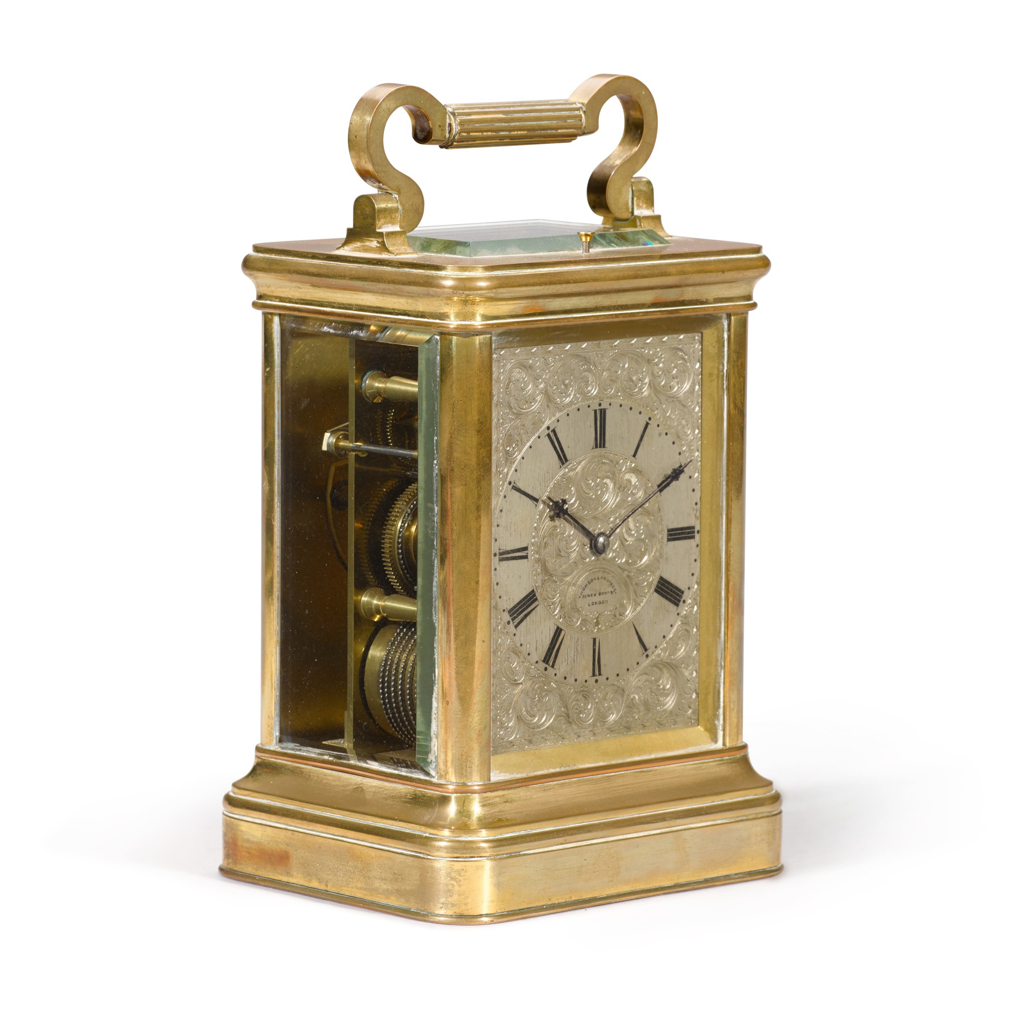 A Victorian brass repeating carriage clock, Thomson & Profaze, London ...