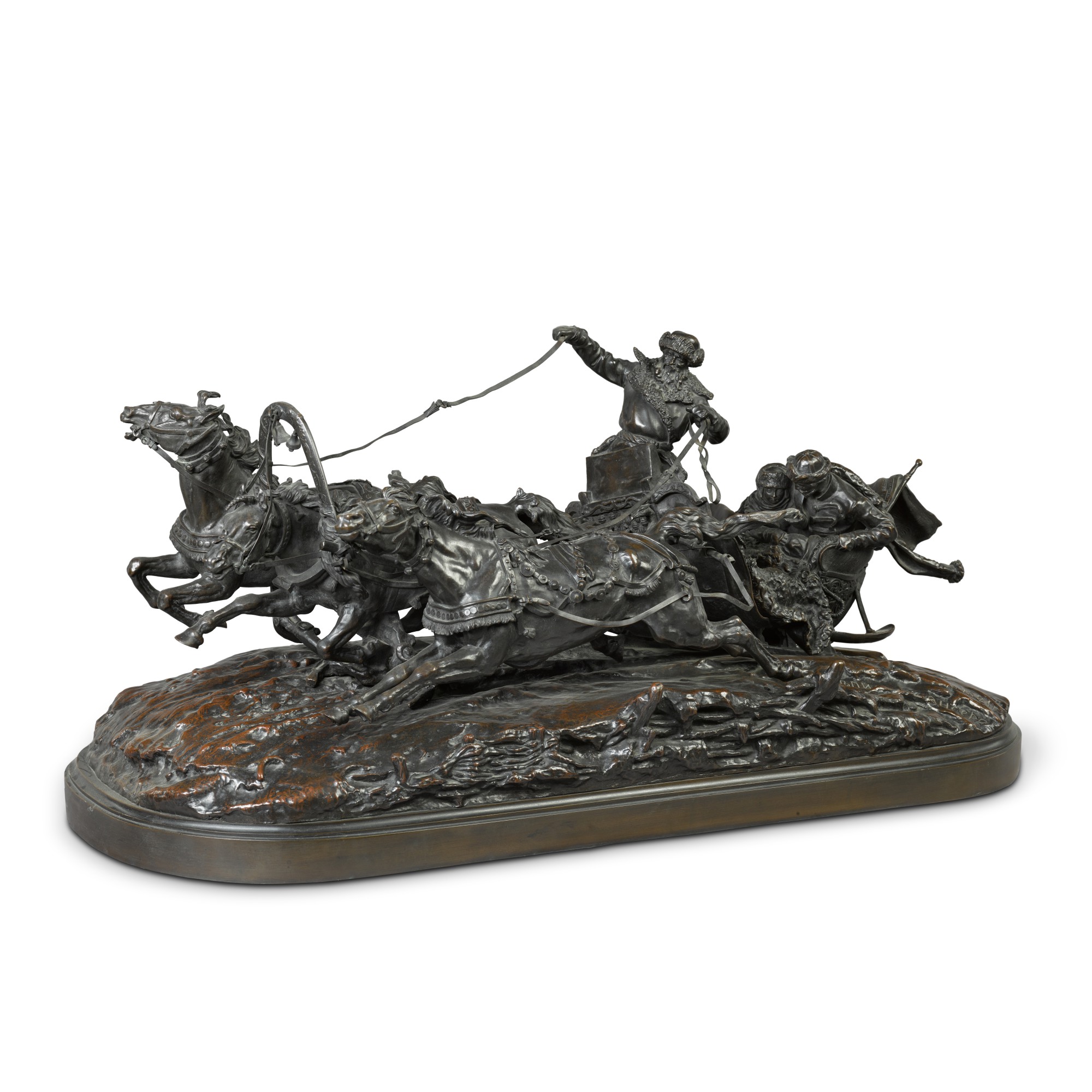 A pleasure ride in a winter troika: a bronze figural group, Evgeny ...