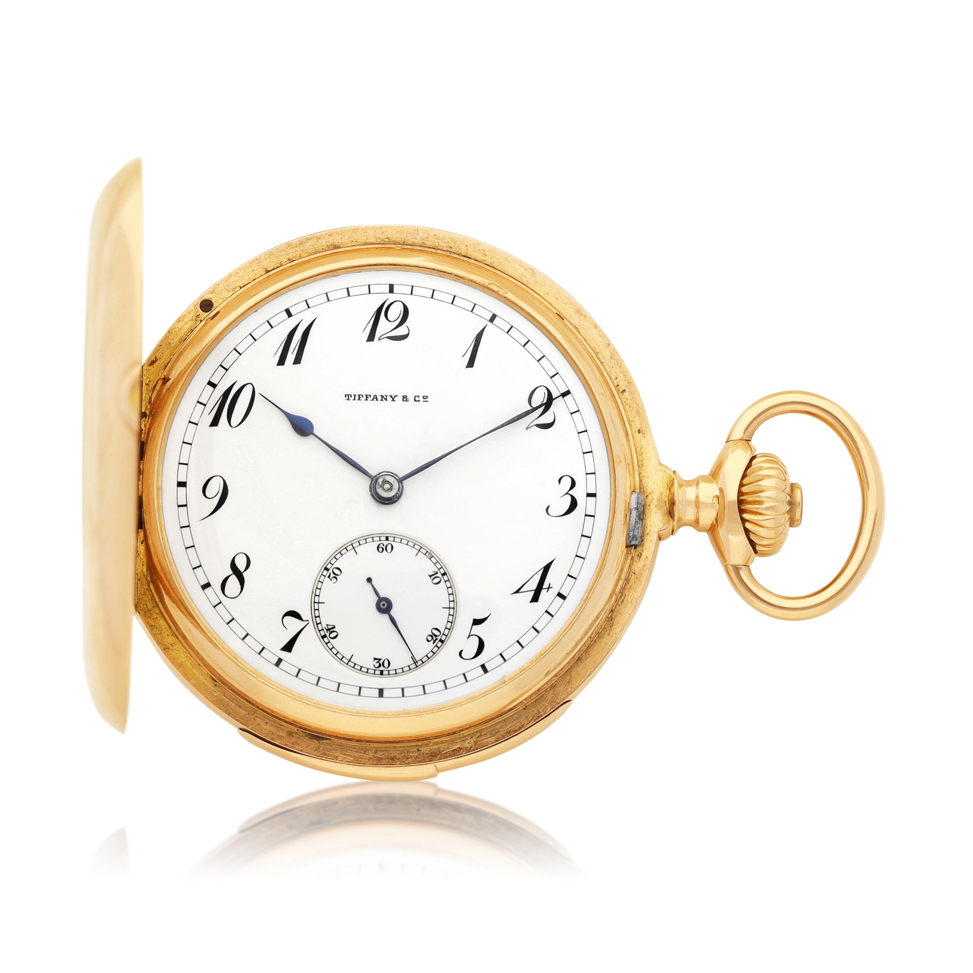 A pink gold minute repeating hunting case keyless watch with enamel ...