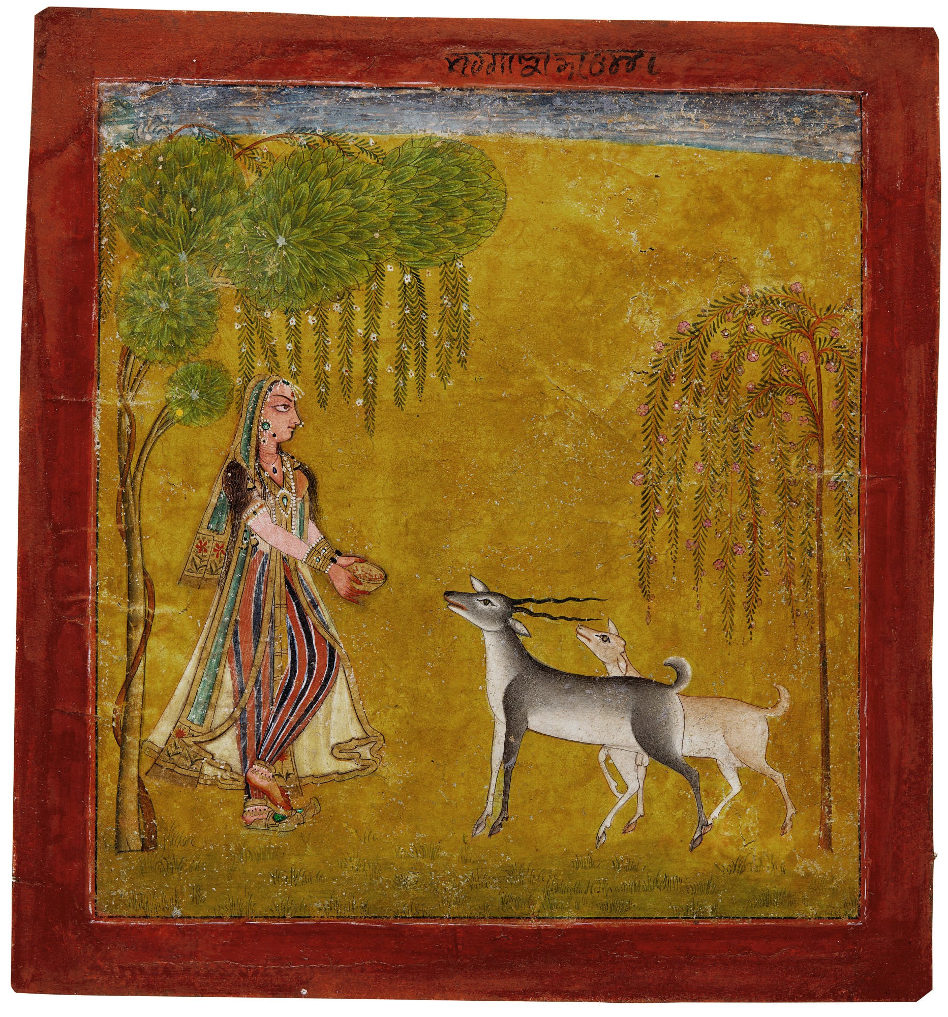 An illustration to a nayika series: A lady with deer, North India ...