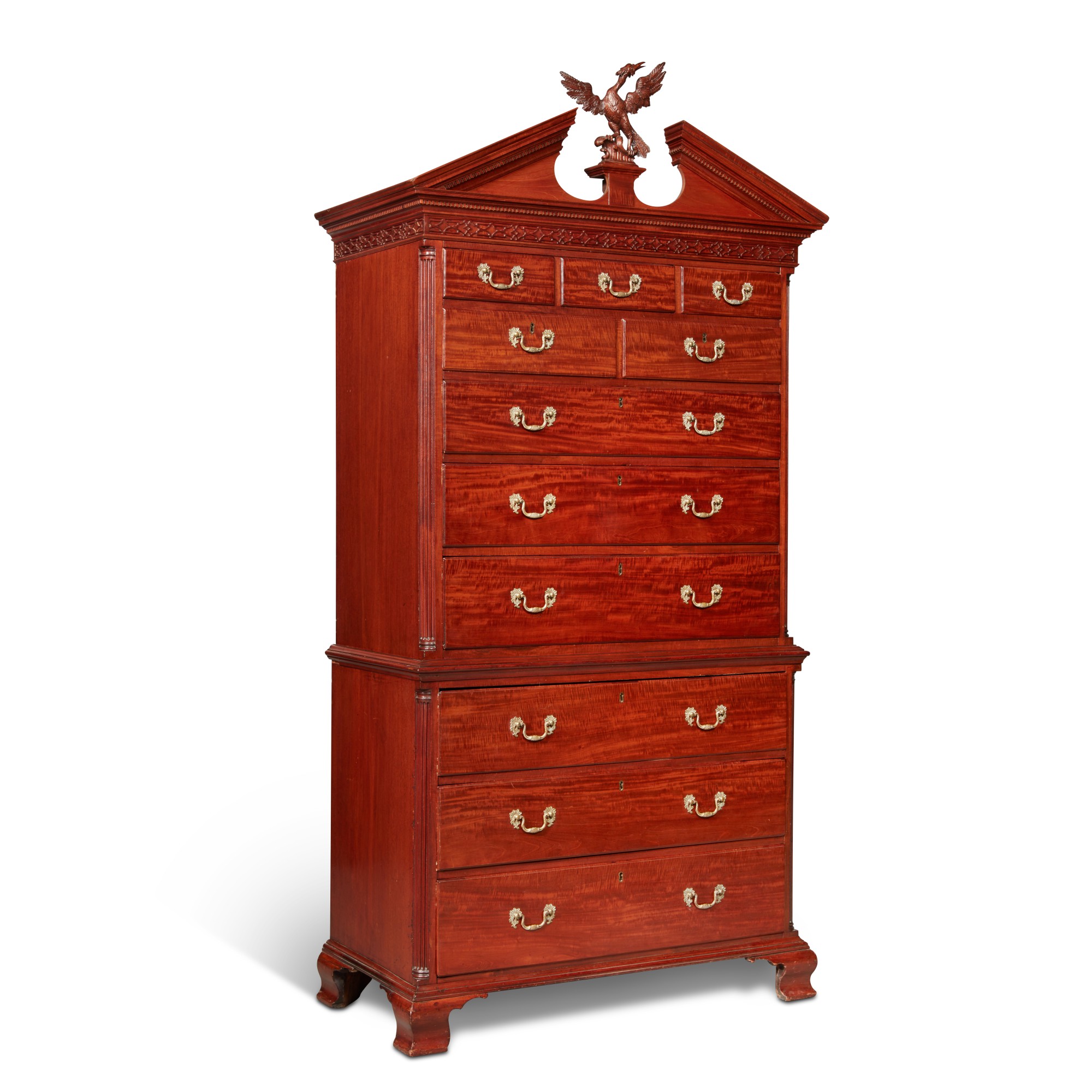 Very Fine and Rare Chippendale Carved and Highly Figured Mahogany Pitch ...