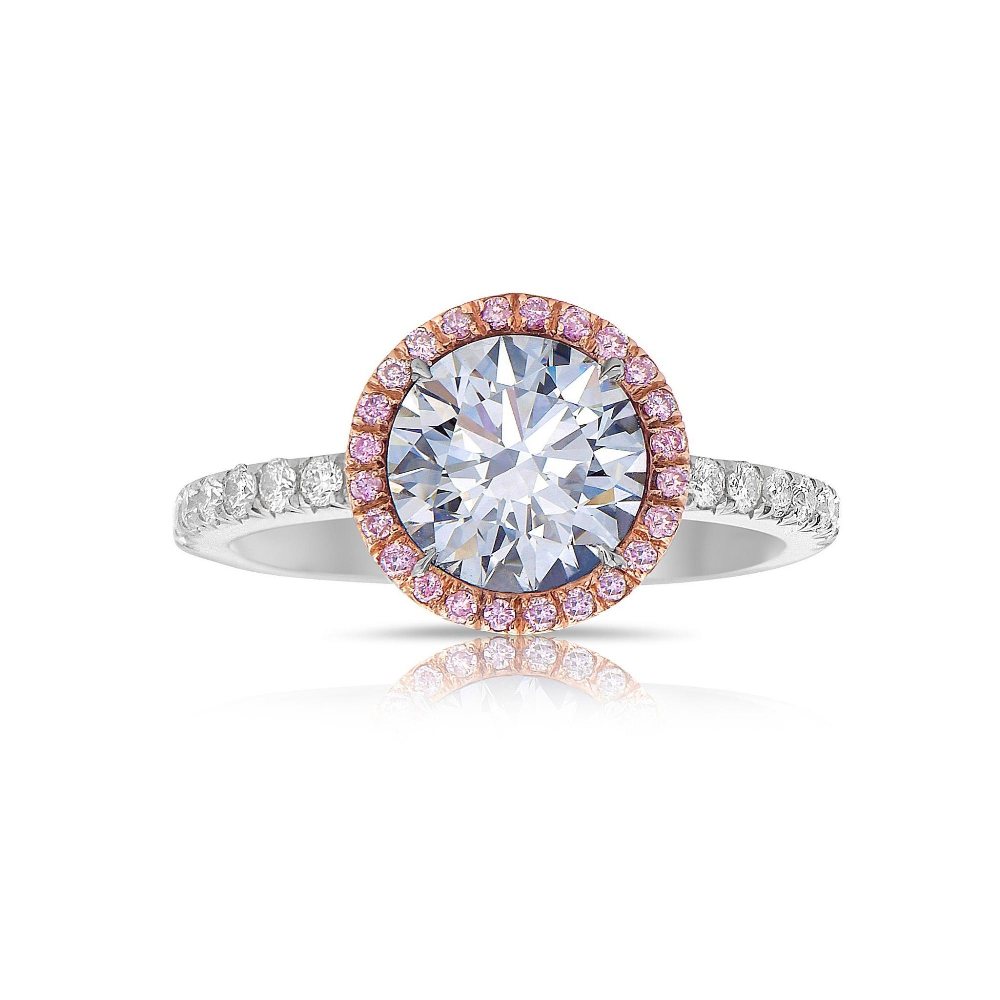 Platinum, Rose Gold, 1.71ct Faint Blue Round Diamond, Pink Diamond And ...