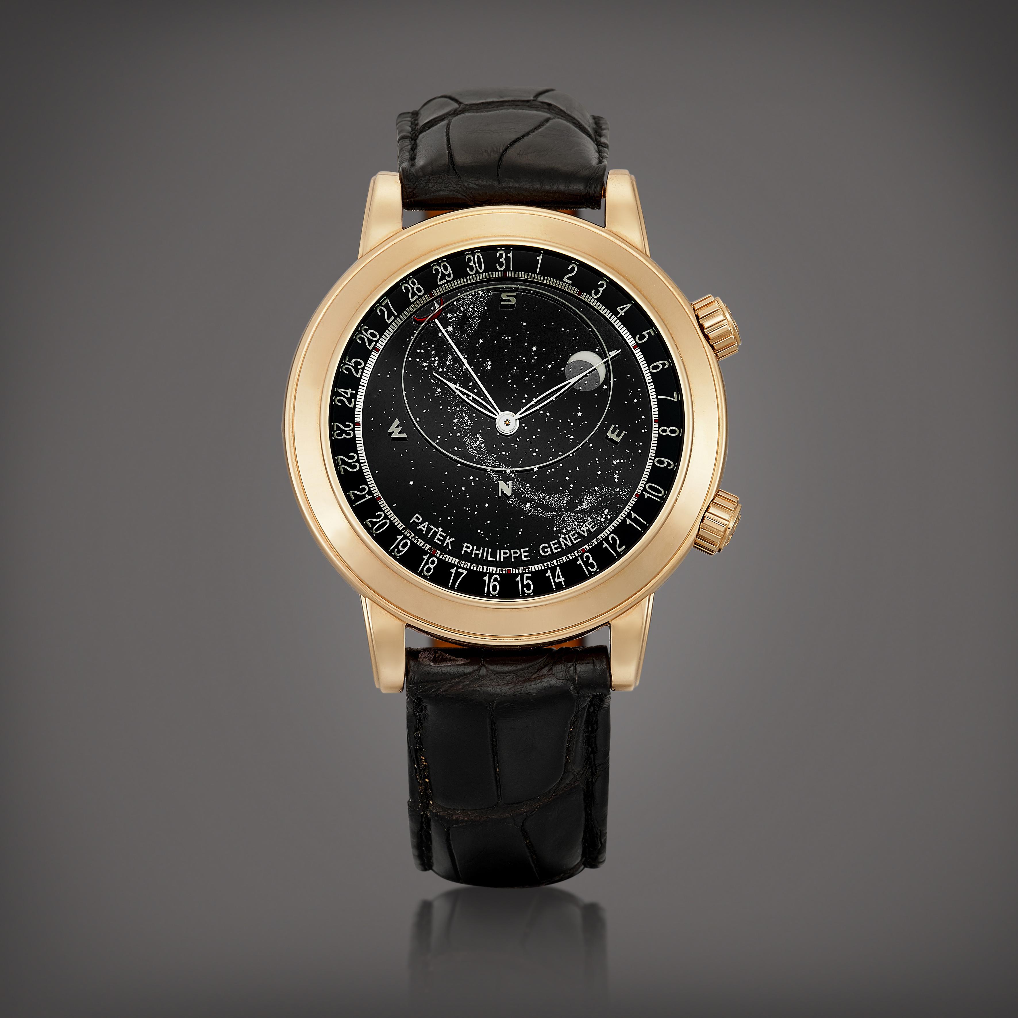 Celestial, Reference 6102 | A pink gold astronomical wristwatch with date, sky chart, phases and ...