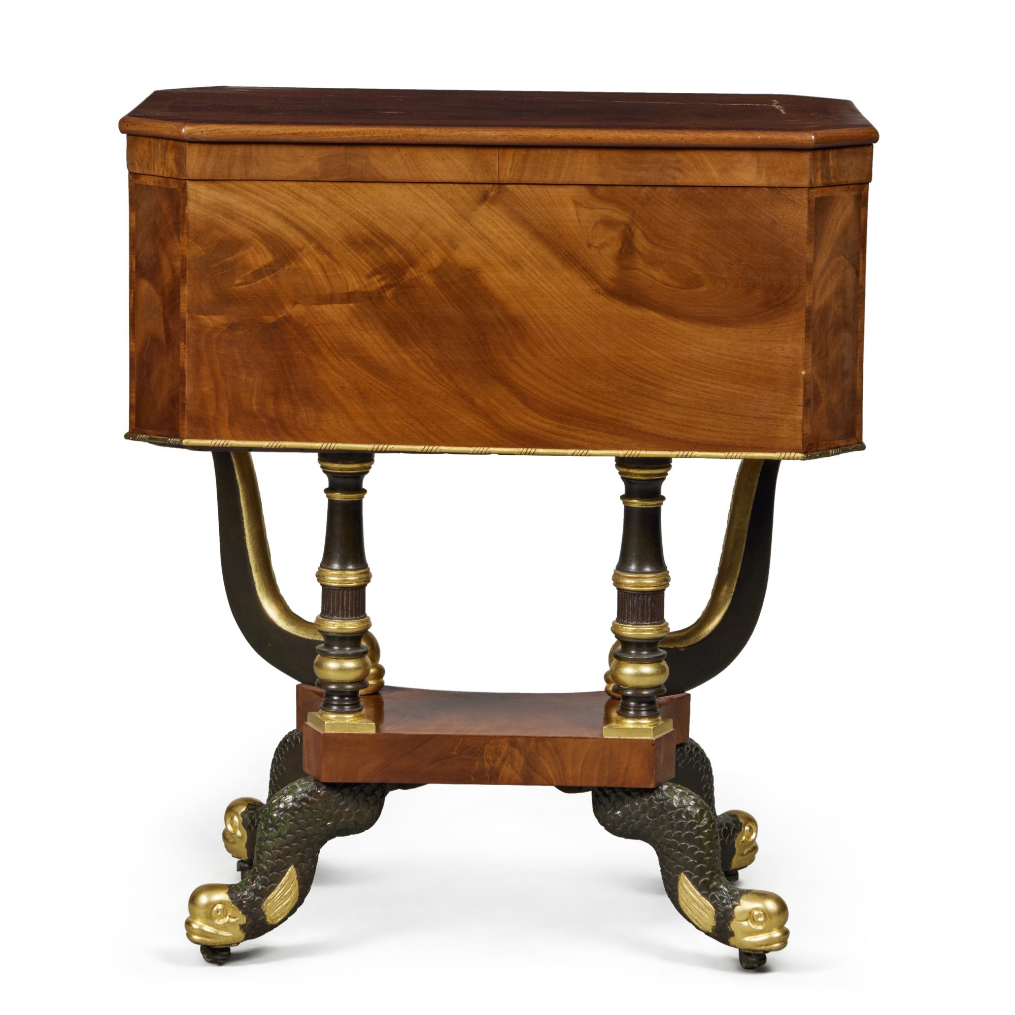 A Fine and Rare Classical Vert Antique and Parcel-Gilt Figured Mahogany ...