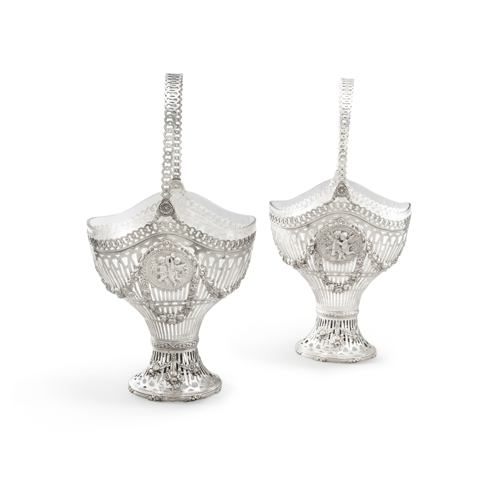 A pair of German silver baskets with glass liners, Henzler Ferdinand C ...