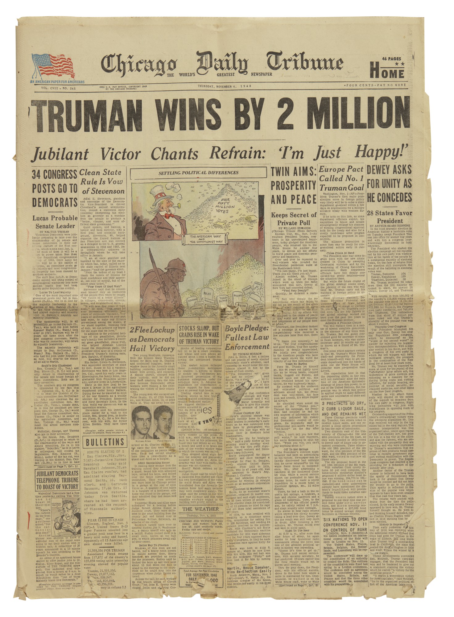 (1948 PRESIDENTIAL ELECTION) | Two issues of the Chicago Daily Tribune ...