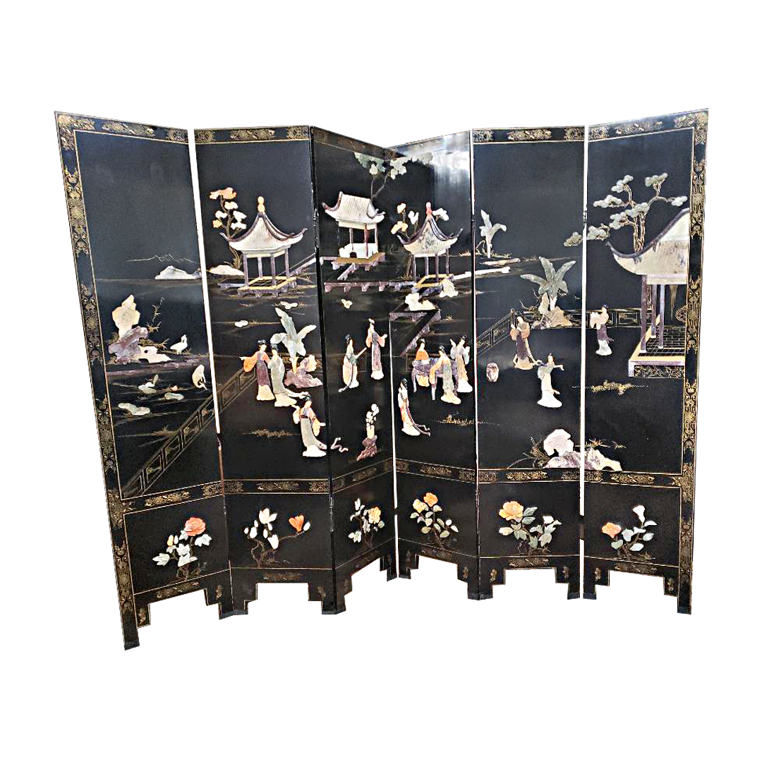Vintage Chinese Lacquered Hardstone Screen Available For Immediate Sale ...