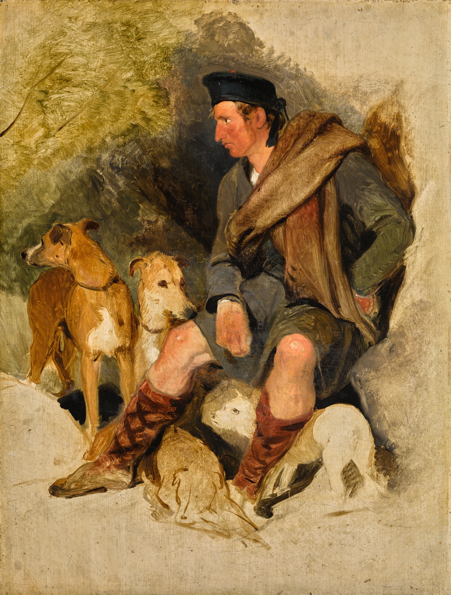 SIR EDWIN HENRY LANDSEER, R.A. | A Highland ghillie with two deerhounds ...