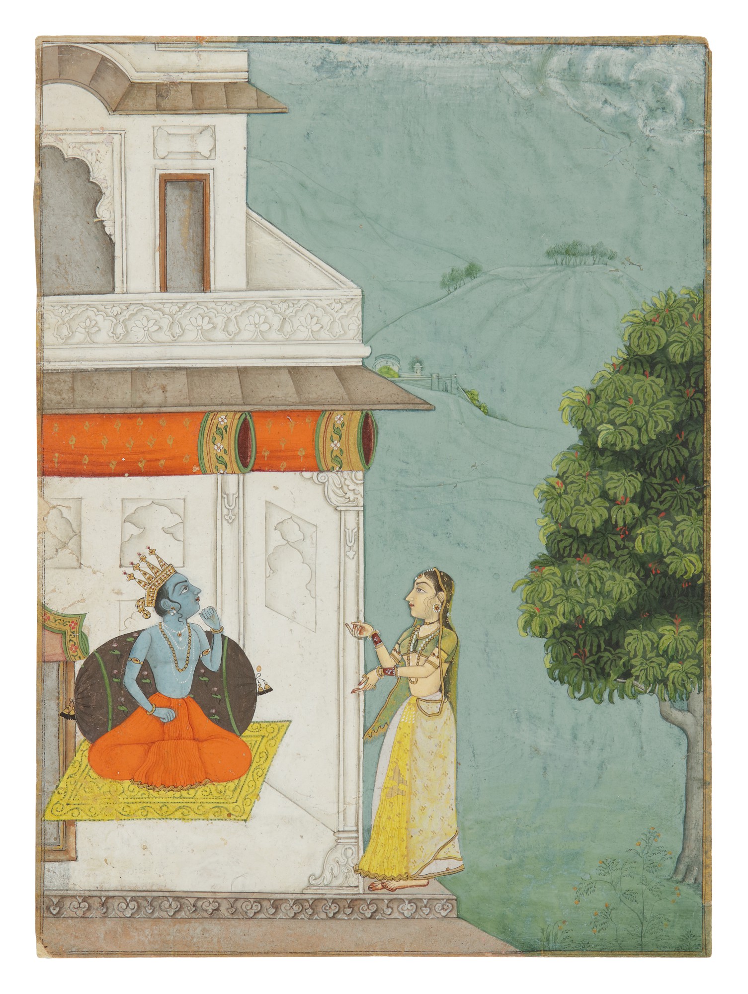 An illustration to a Rasikapriya series: Krishna receives a message ...