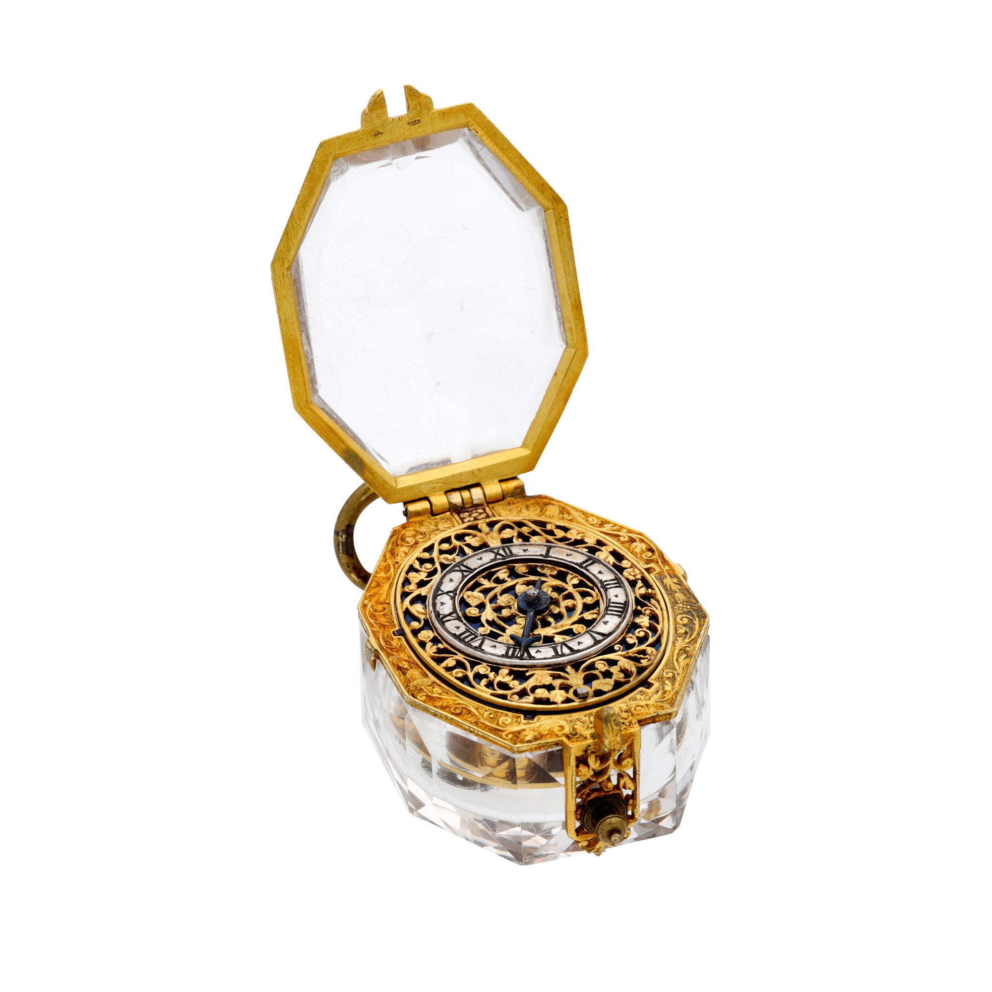 An octagonal rock crystal stackfreed watch in early 17th century style ...