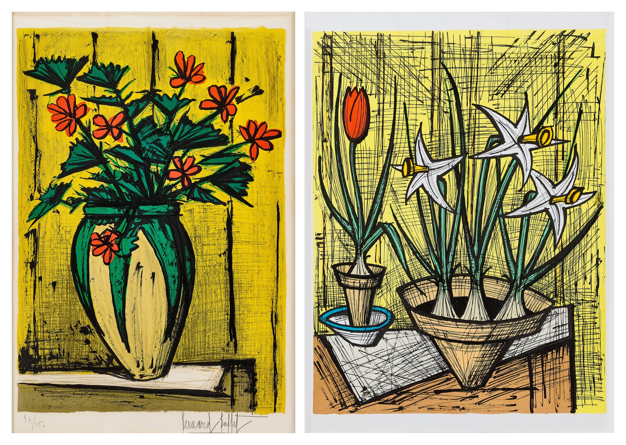 Bernard Buffet 貝爾納・布菲 | a. Fleurs dans une potiche b. Narcissus and ...