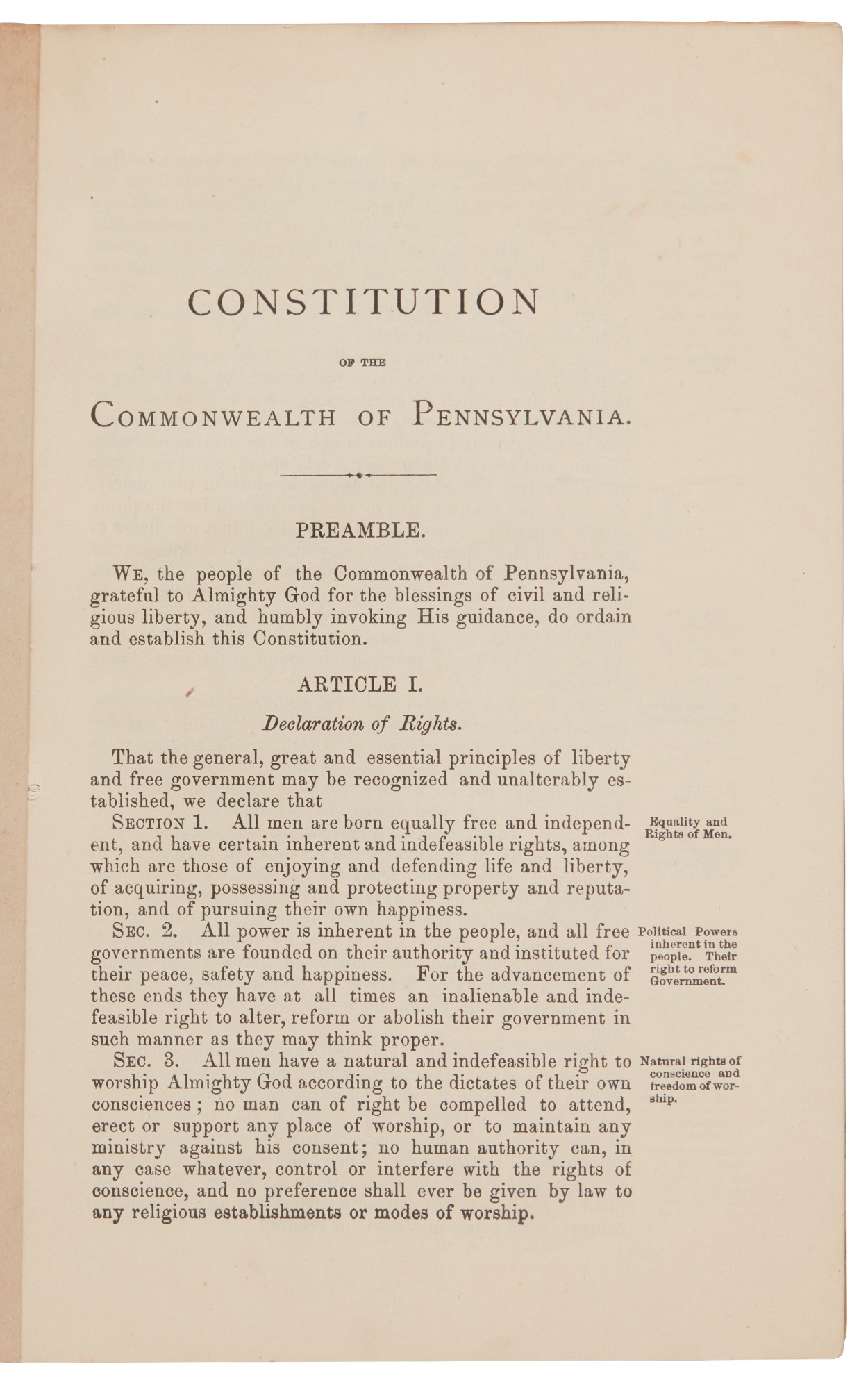 Pennsylvania | The text of the 1873 constitution, inscribed by a member ...