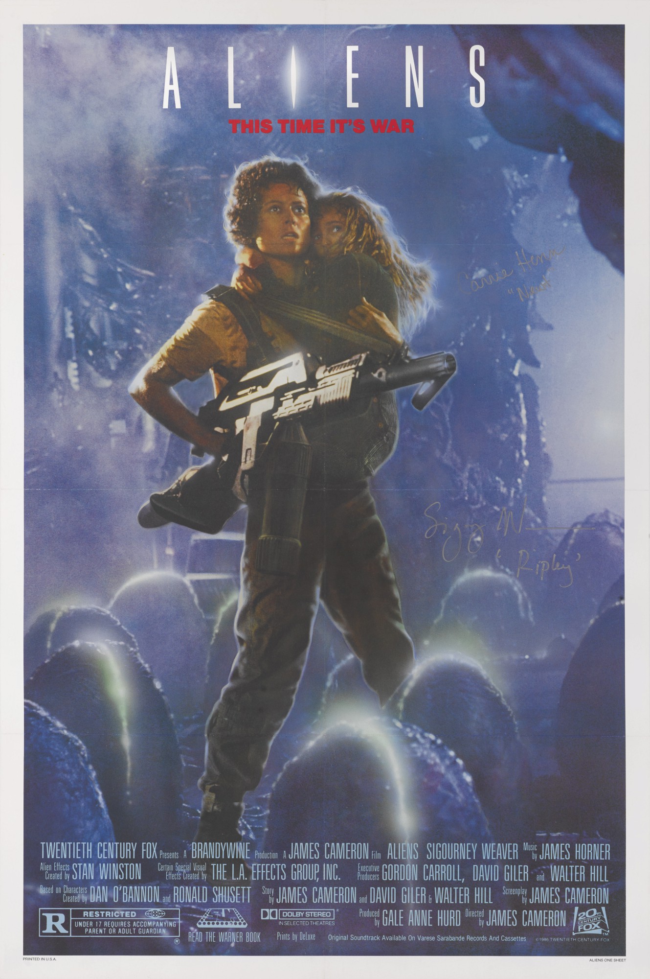 ALIENS (1986) STYLE A POSTER, US, SIGNED BY SIGOURNEY WEAVER, AND ...