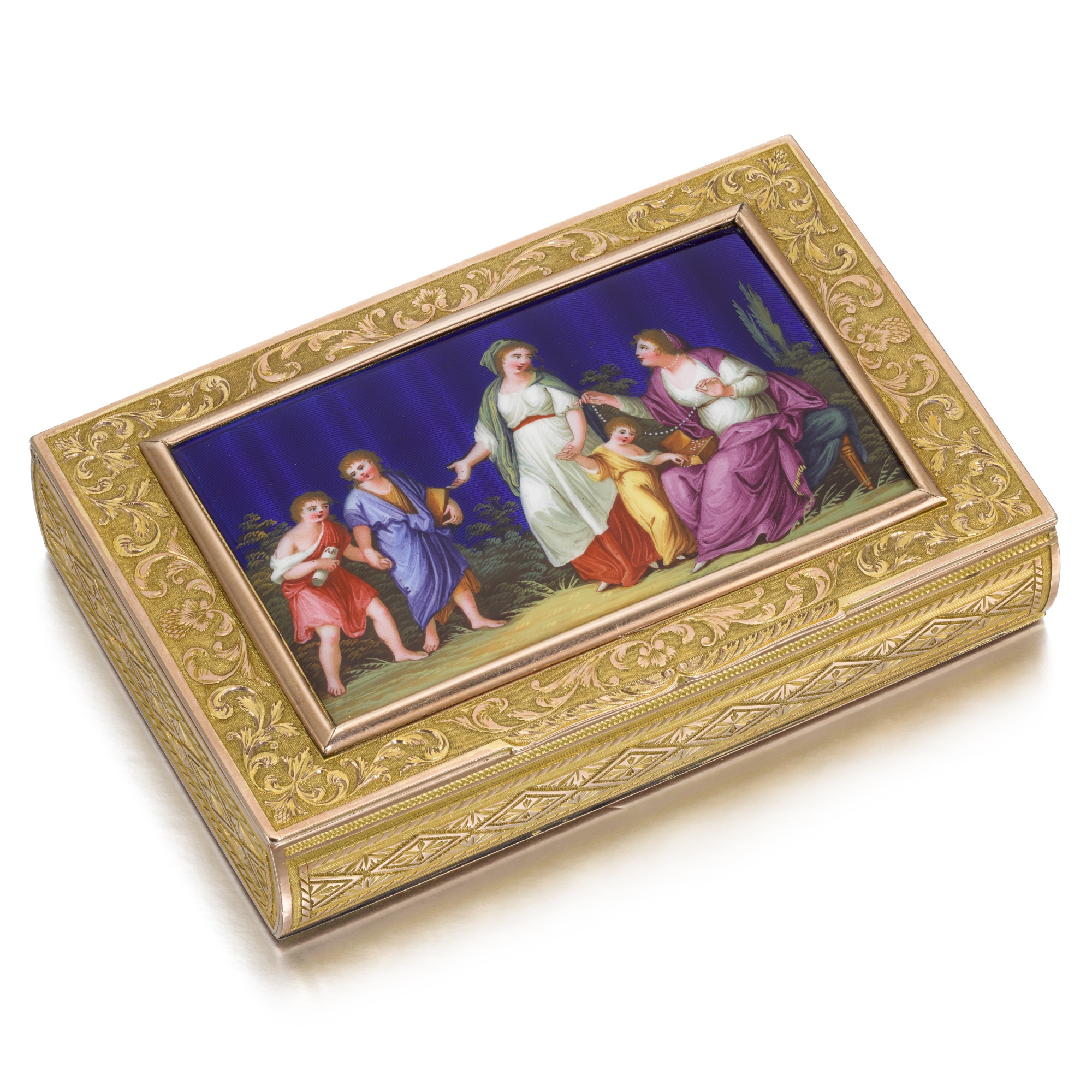 A two-colour gold and enamel snuff box, possibly Italian, 20th century ...