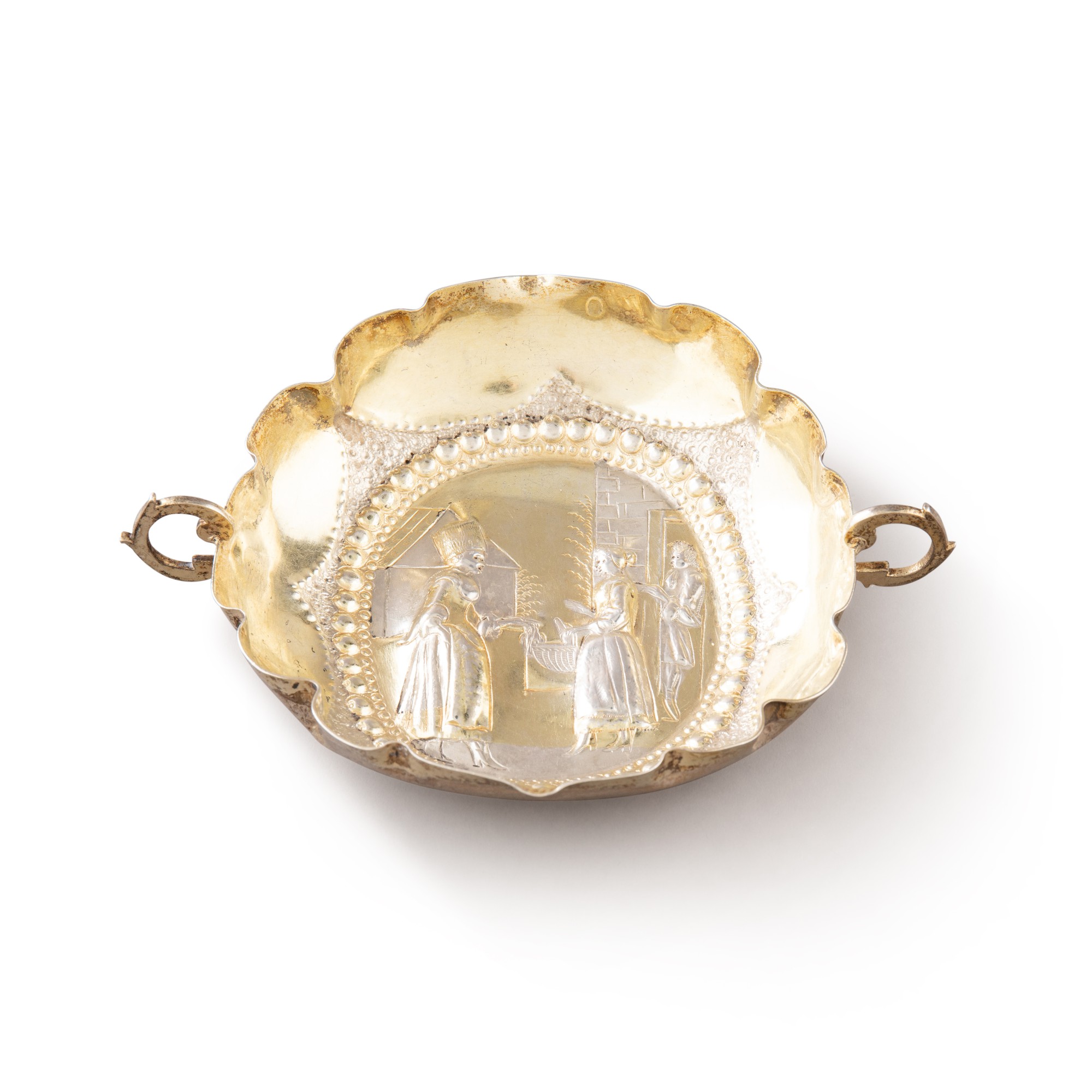 A German Parcel gilt Silver Wine Tasting Bowl With Two Handles John
