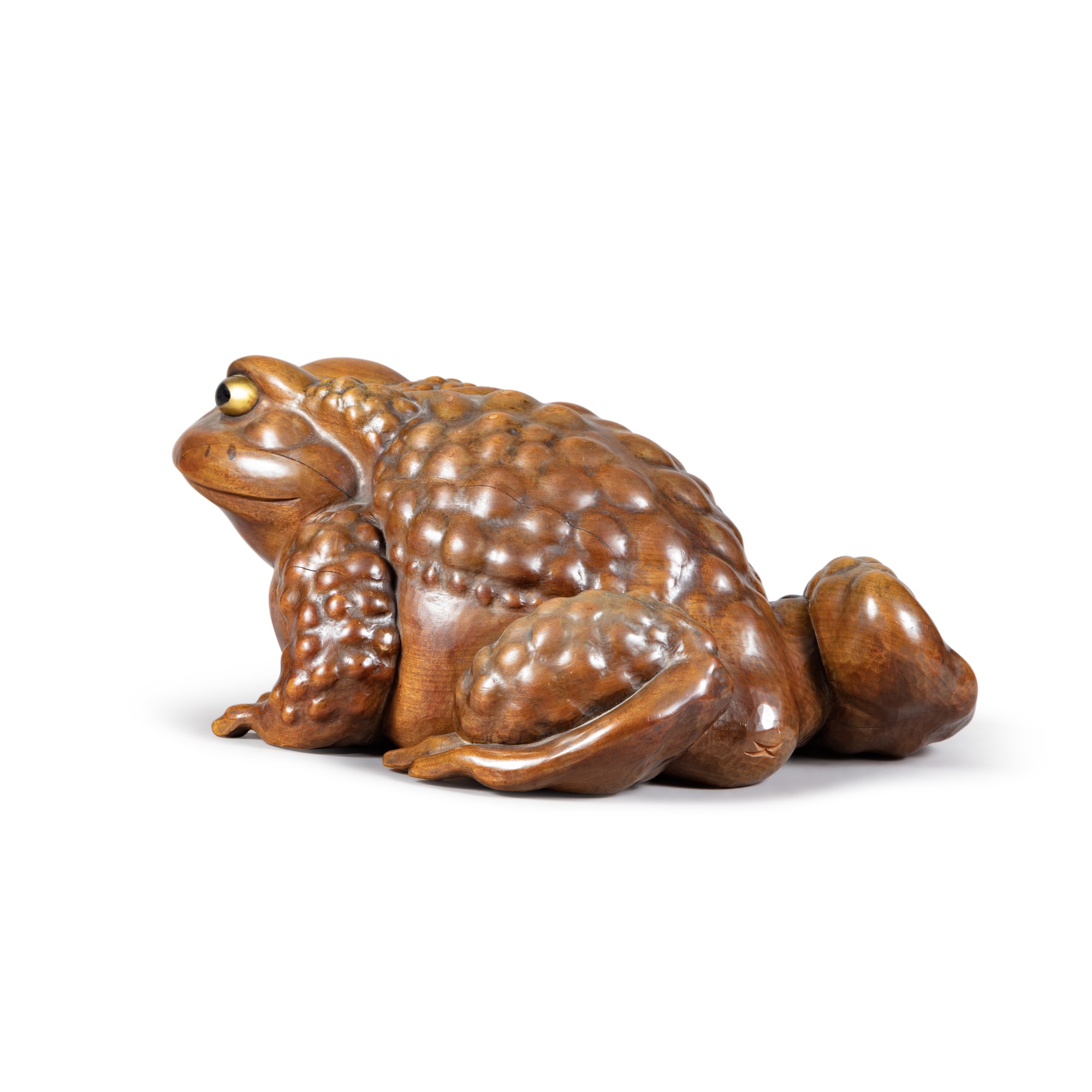 A large carved wood okimono of a toad | Okimono en bois sculpté ...