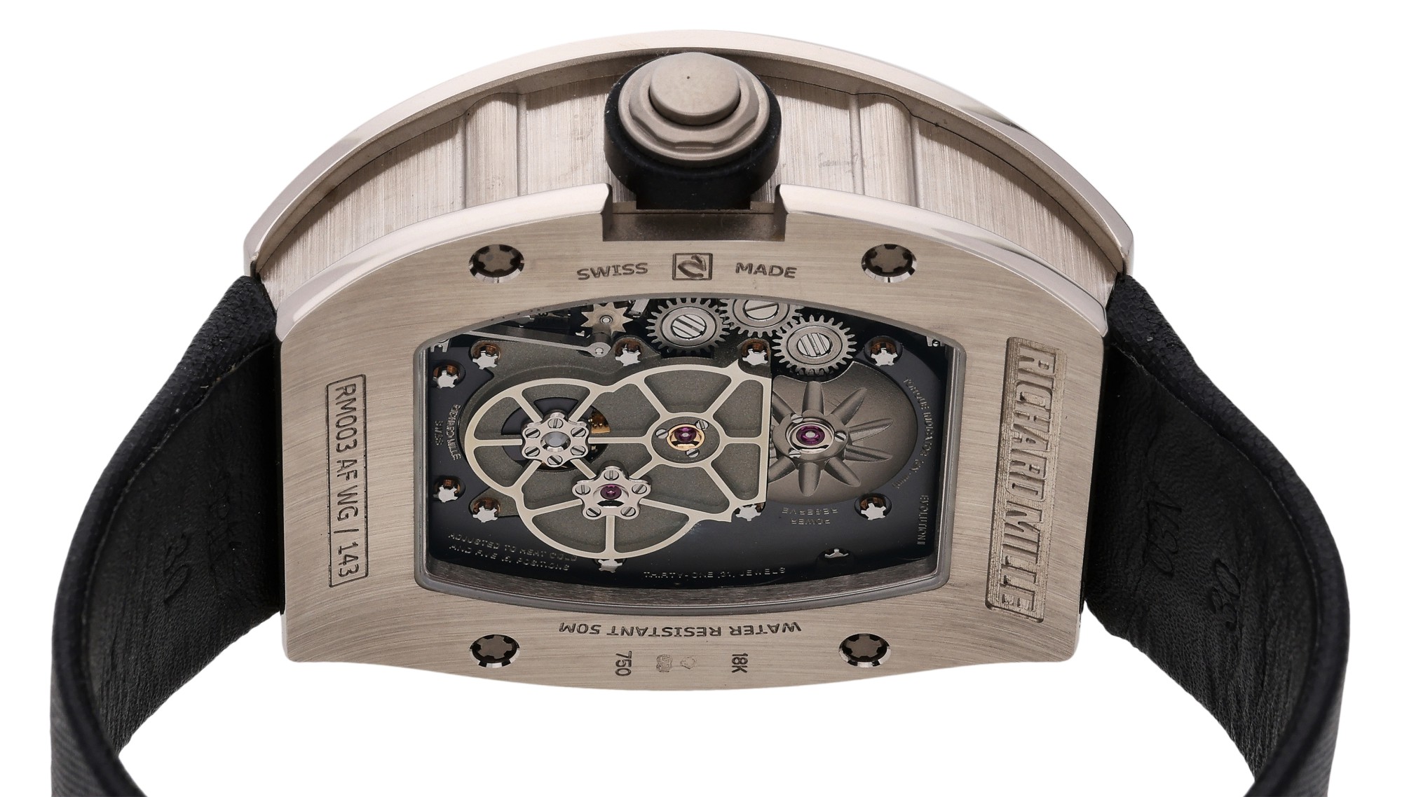 Reference RM003 AF WG | A white gold skeletonized dual time tourbillon ...