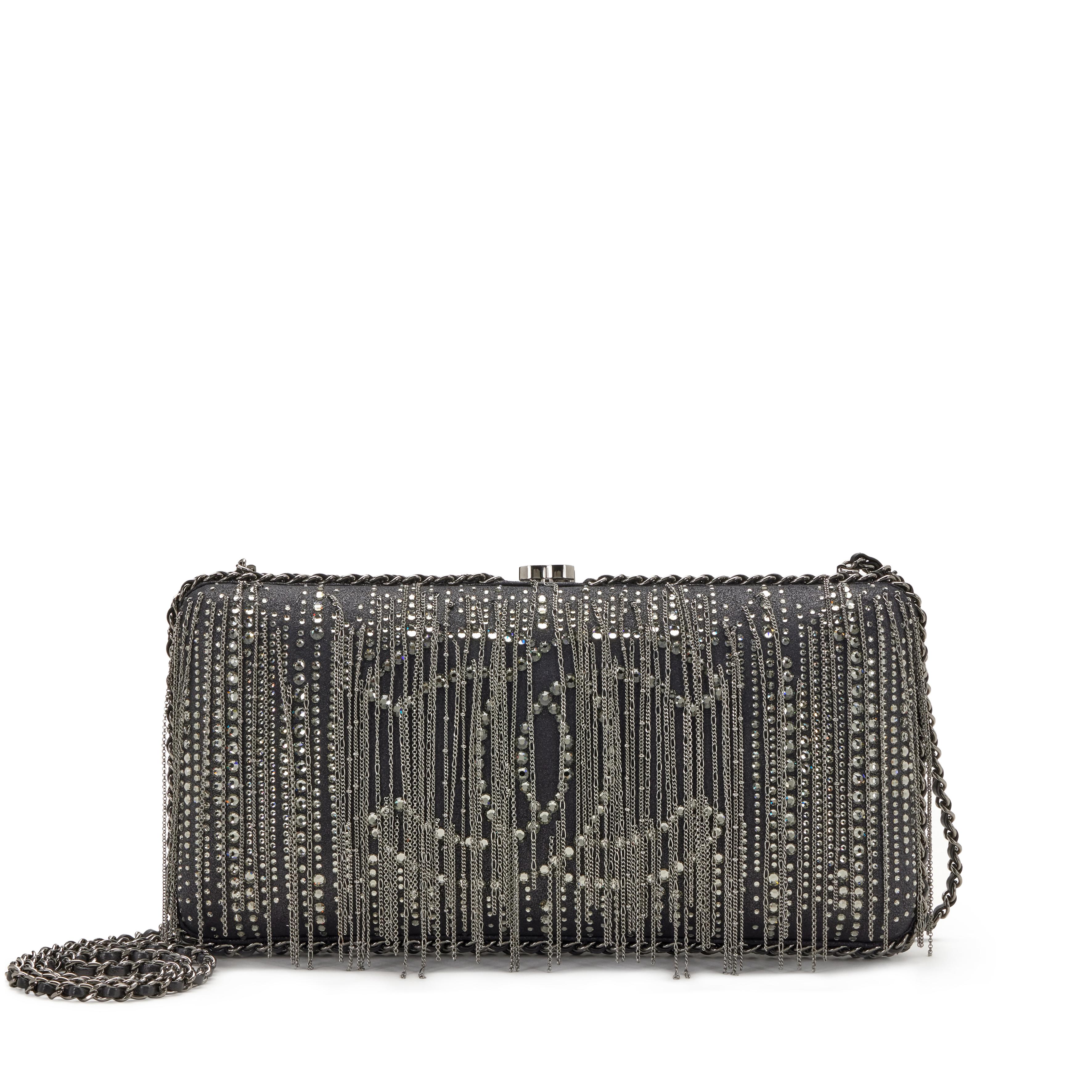 Chanel Black Suede Crystal And Dripping Chains CC Chain Around Evening ...