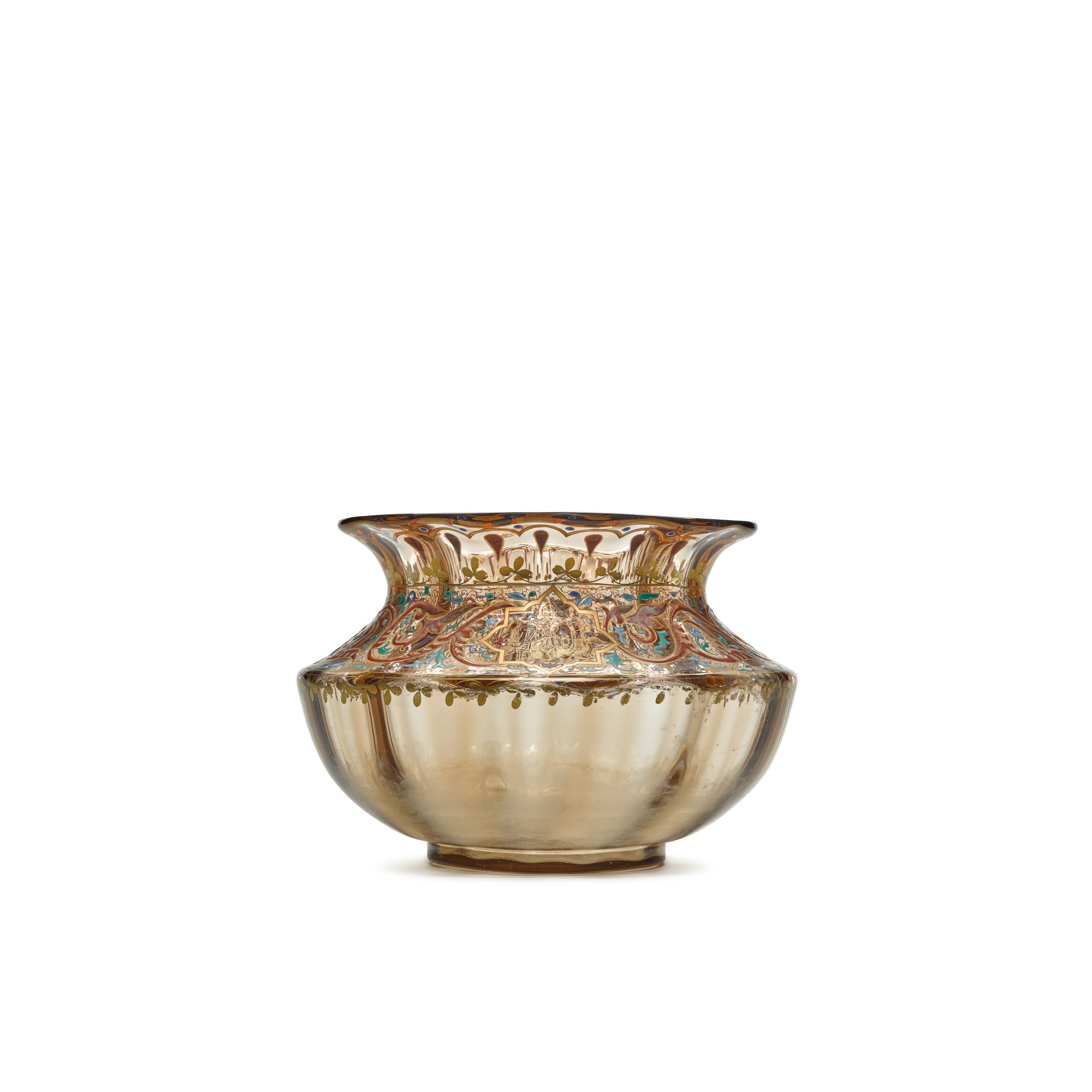 A gilded and enamelled glass bowl in the Ayyubid-Mamluk style, signed E ...