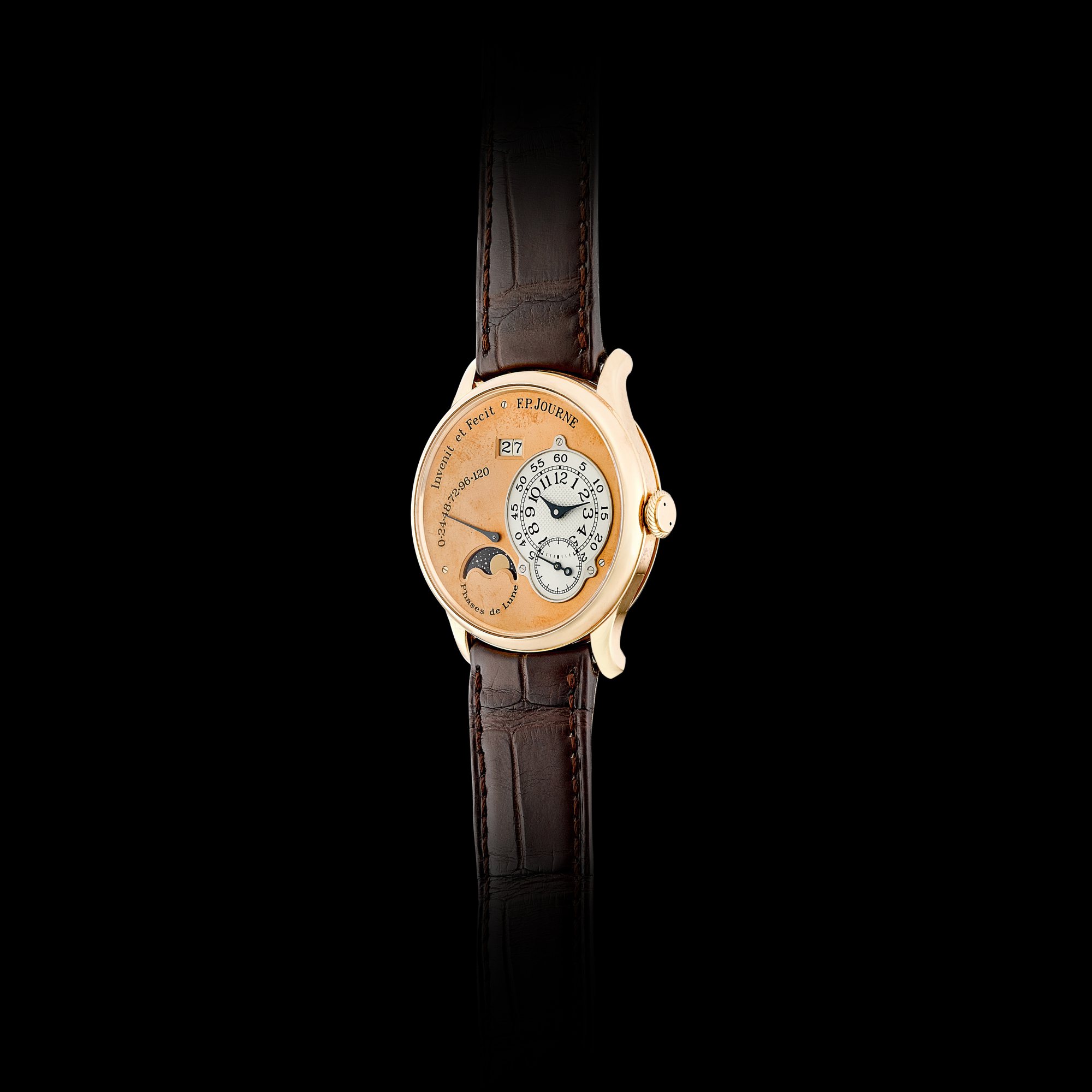 Octa Lune | A pink gold wristwatch with date, moon phases, power ...