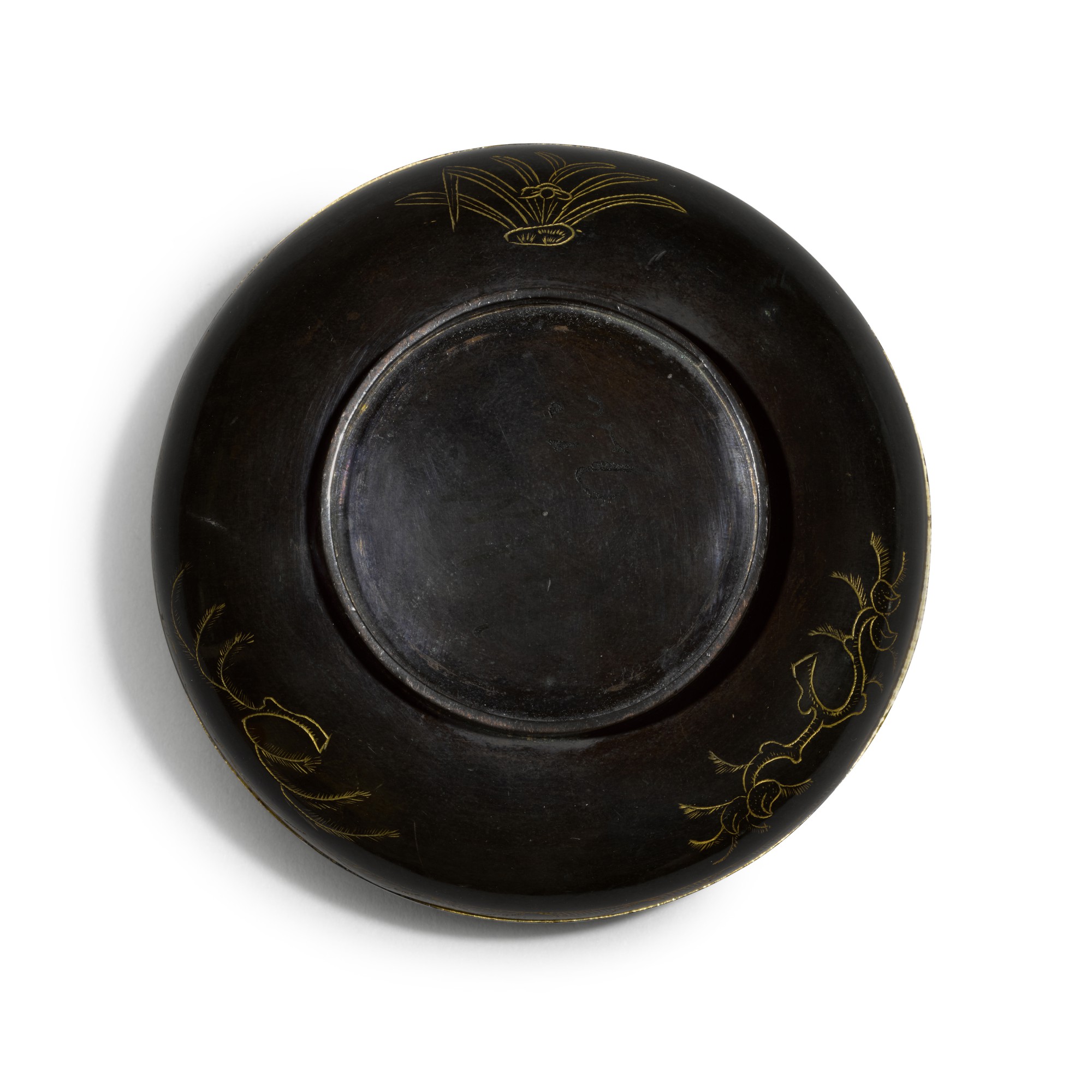 A Japanese export Sawasa Ware seal-paste lidded patinated gilt-copper ...