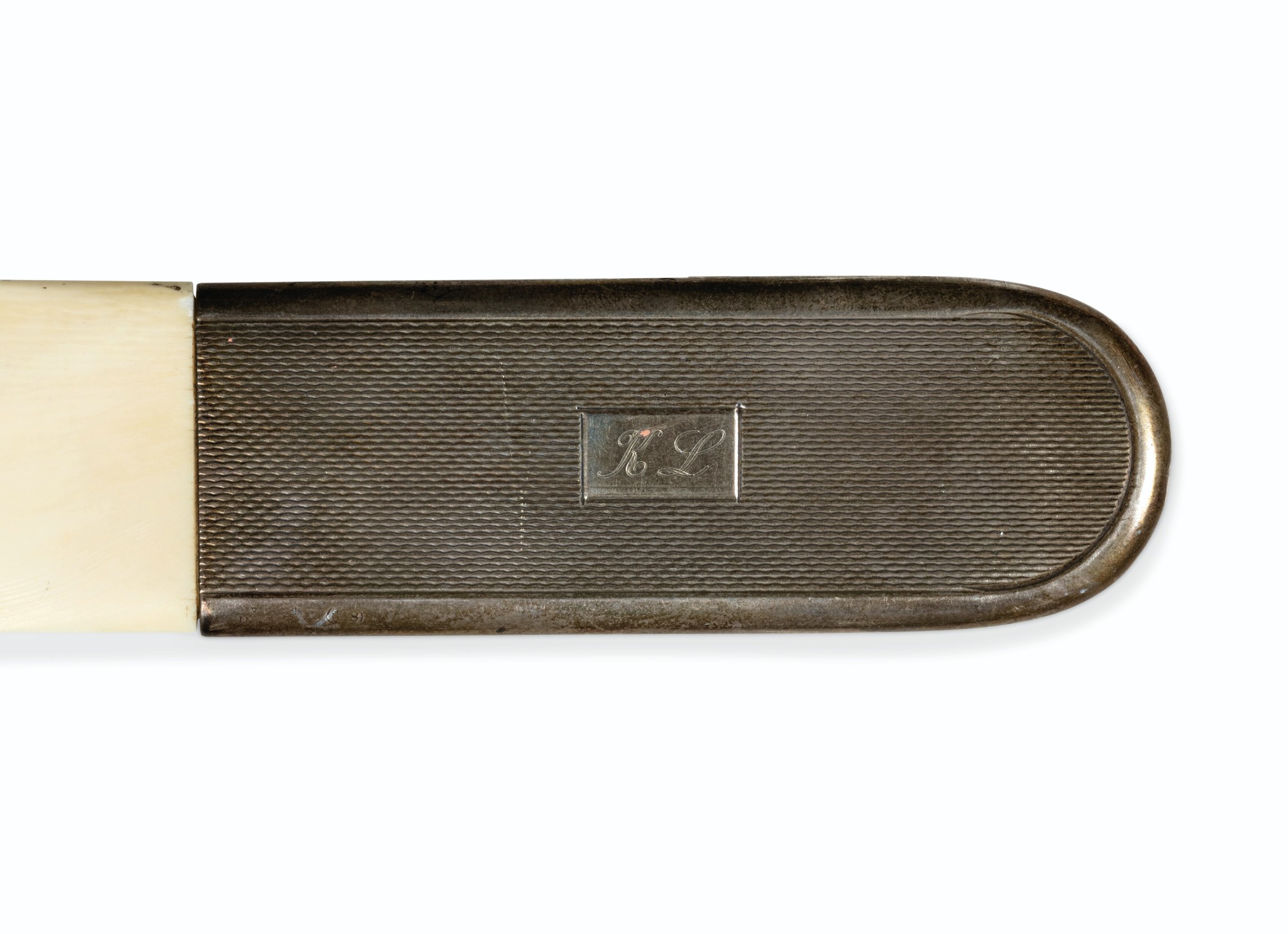 An ivory letter opener with silver-plated mounts monogrammed KL ...
