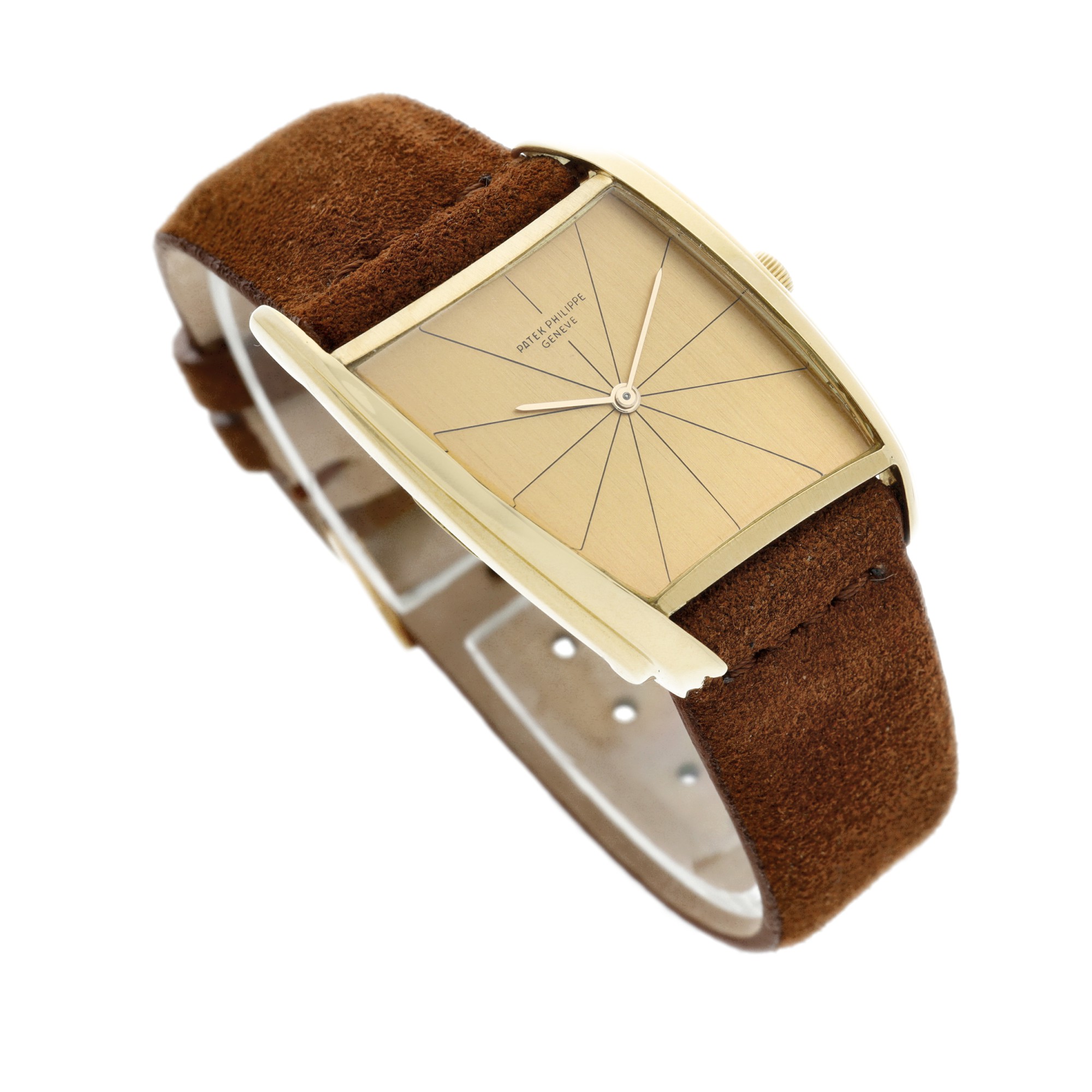 Reference 3424 A yellow gold asymmetrical wristwatch, designed by ...