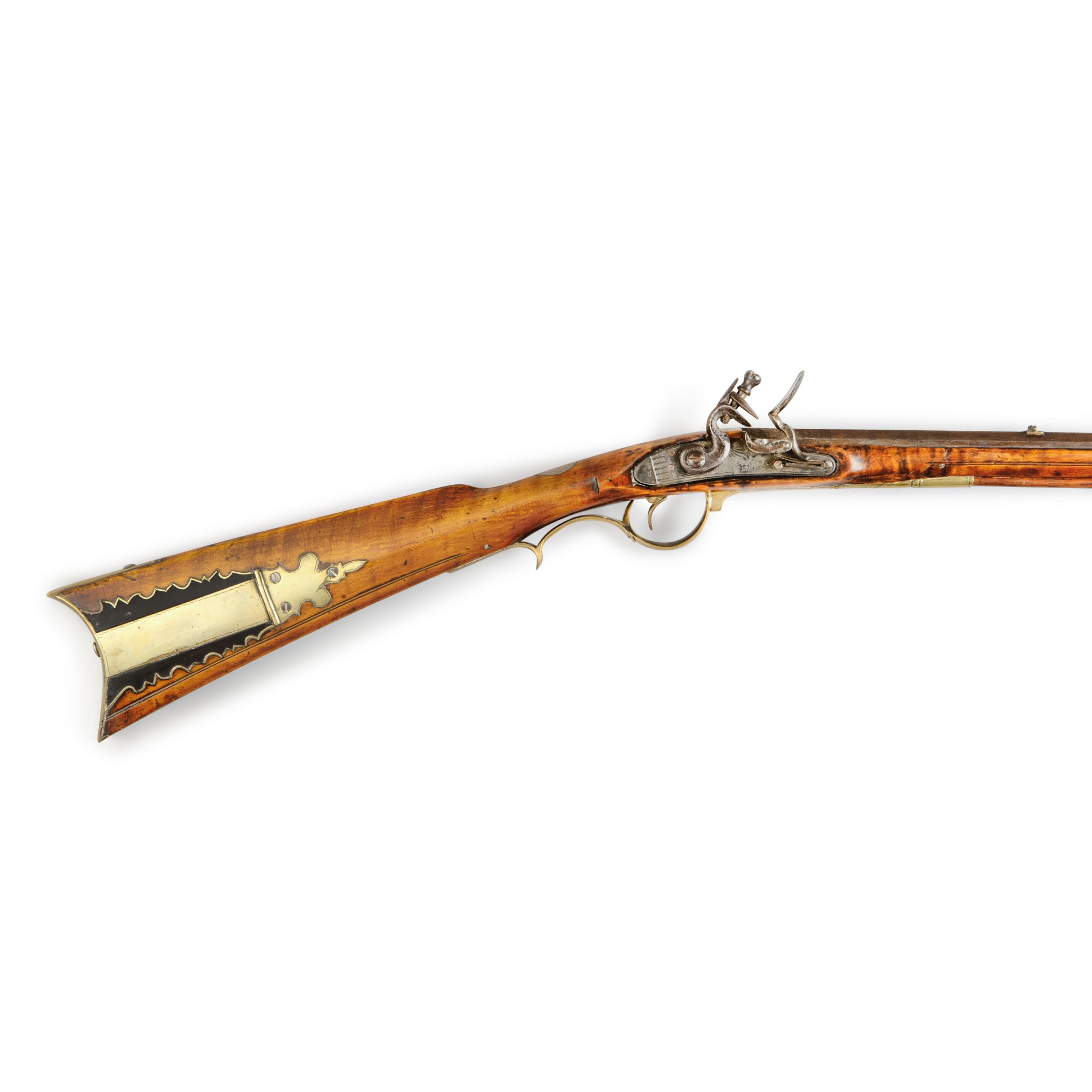 Figured Maple, Brass and Steel Flintlock Long Rifle, Attributed to ...