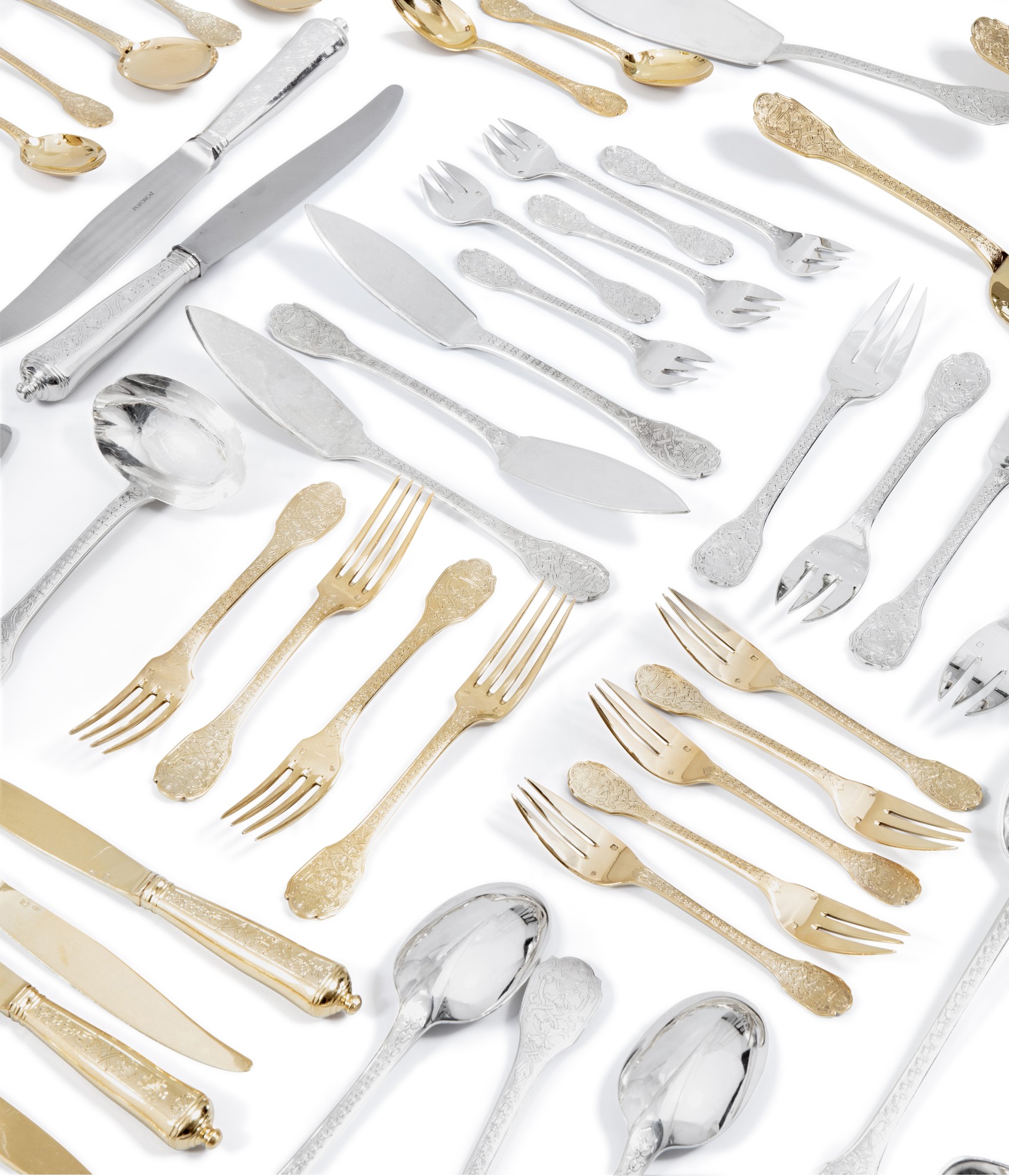 A French parcel-gilt silver 364-piece flatware partial set and 48 ...