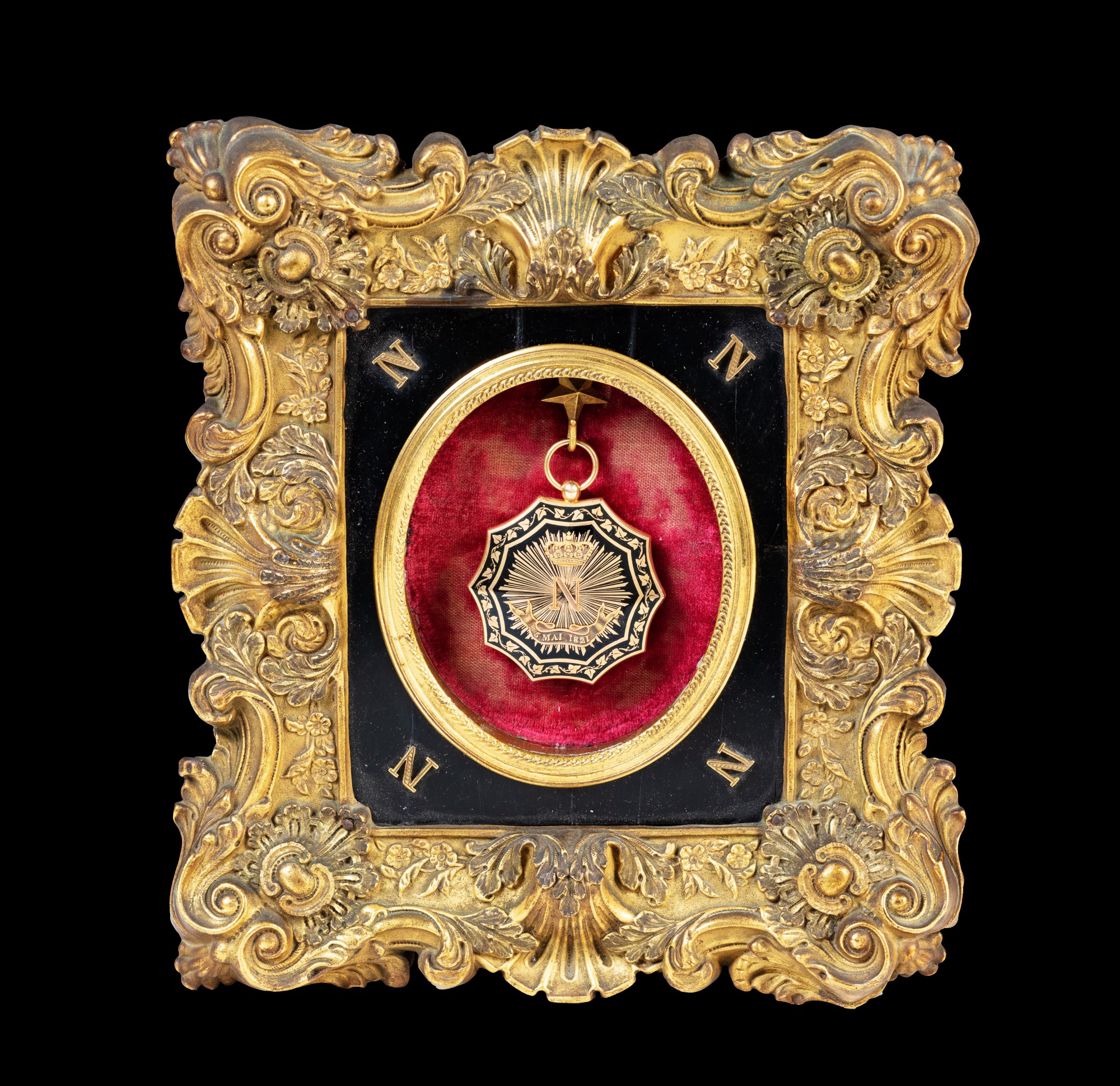 Relic of the Emperor Napoleon I: Double-sided black-enameled gold ...