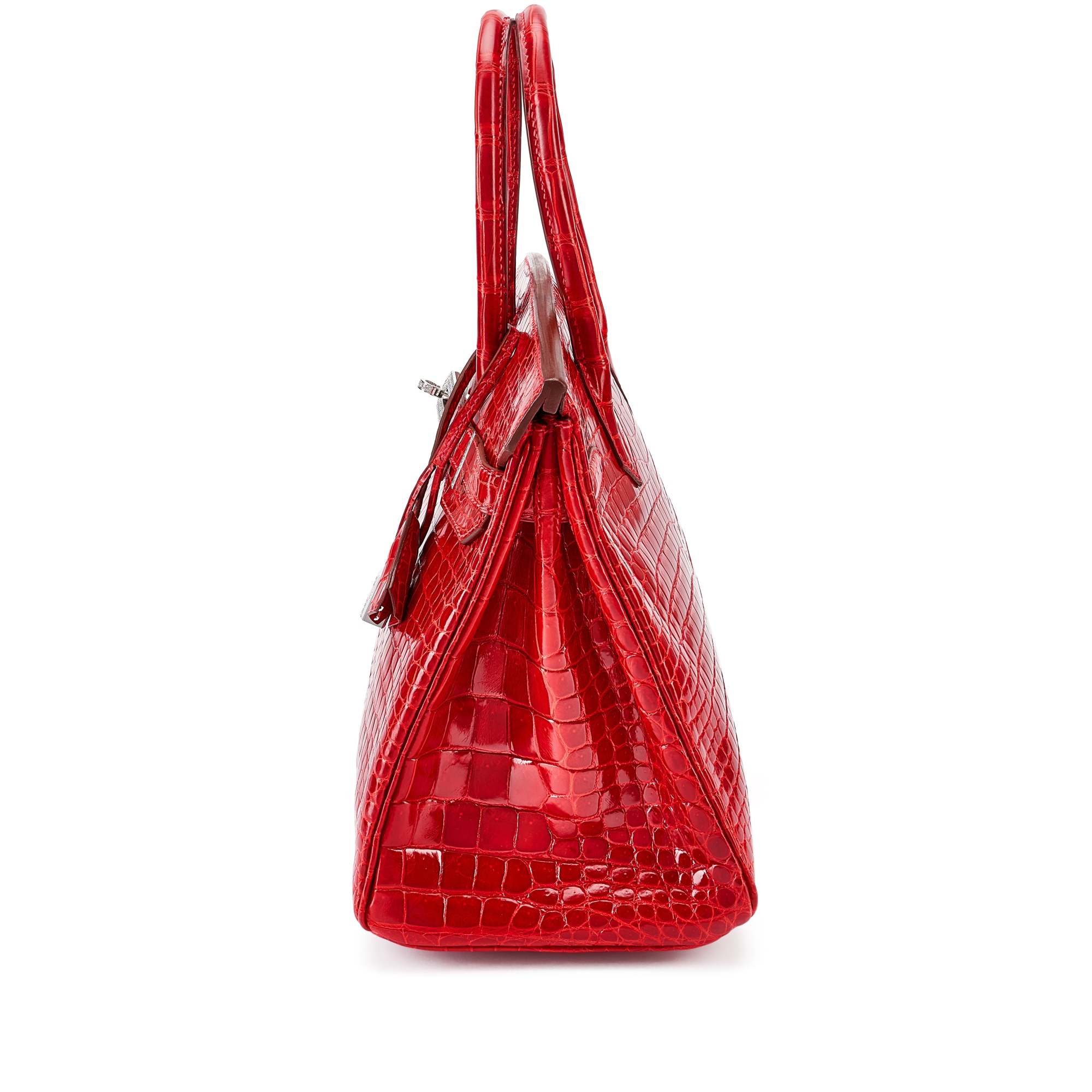 Rouge Braise Shiny Porosus Crocodile Birkin 30 18K White Gold and ...