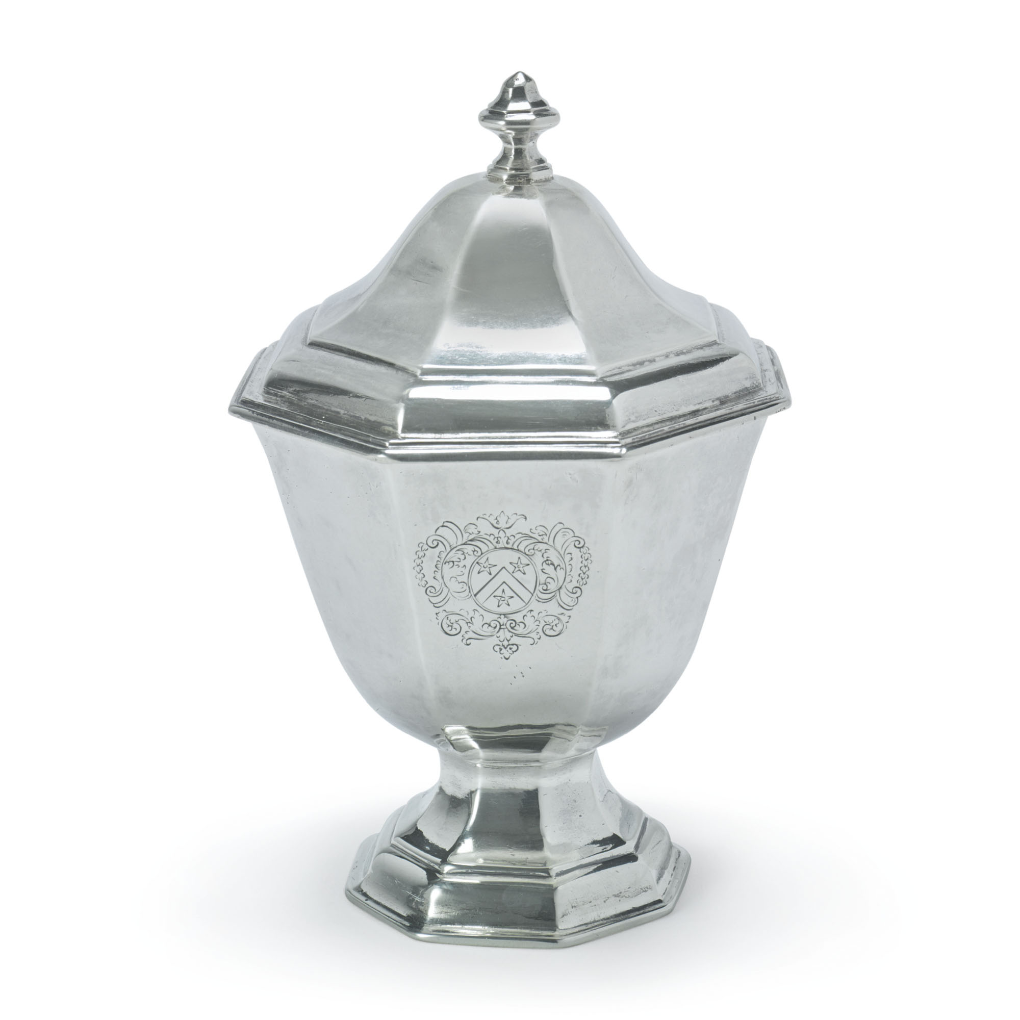 A RARE IRISH SILVER OCTAGONAL SUGAR BOWL AND COVER, MAKER'S MARK WP ...