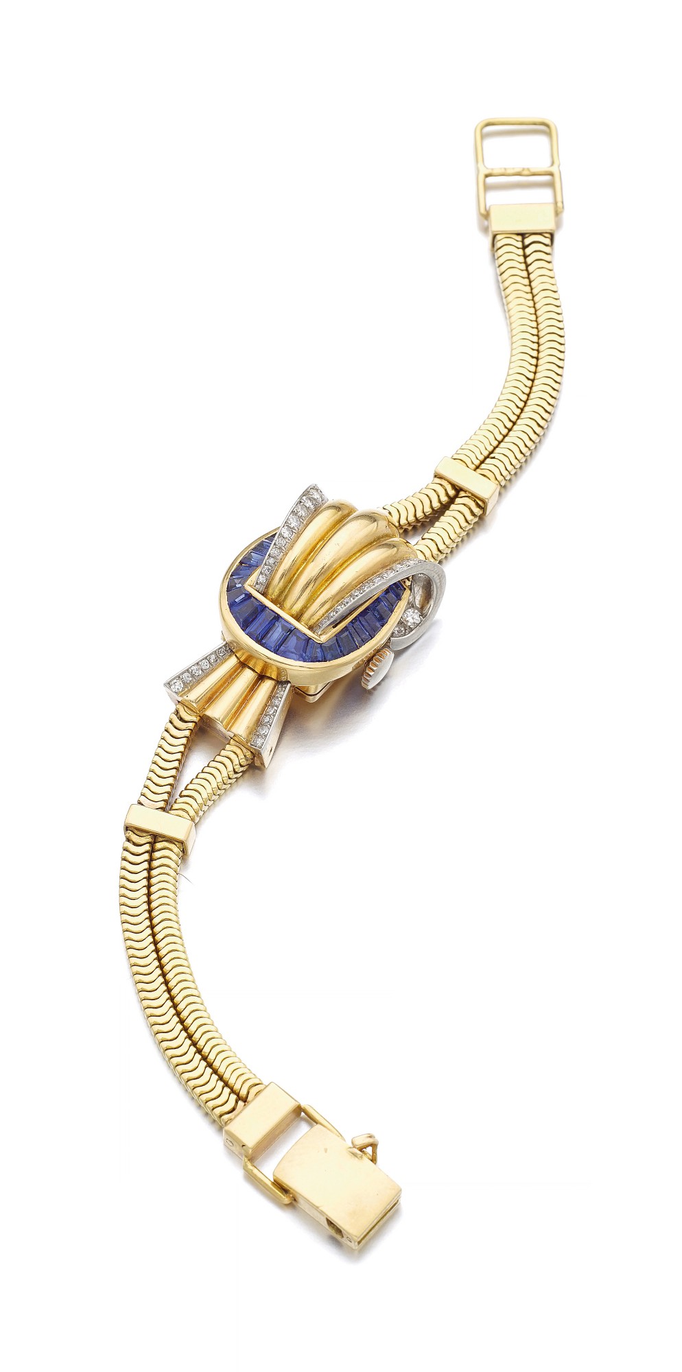 LADY'S GOLD, SAPPHIRE AND DIAMOND WRISTWATCH, MAUBOUSSIN, 1940S | Fine ...