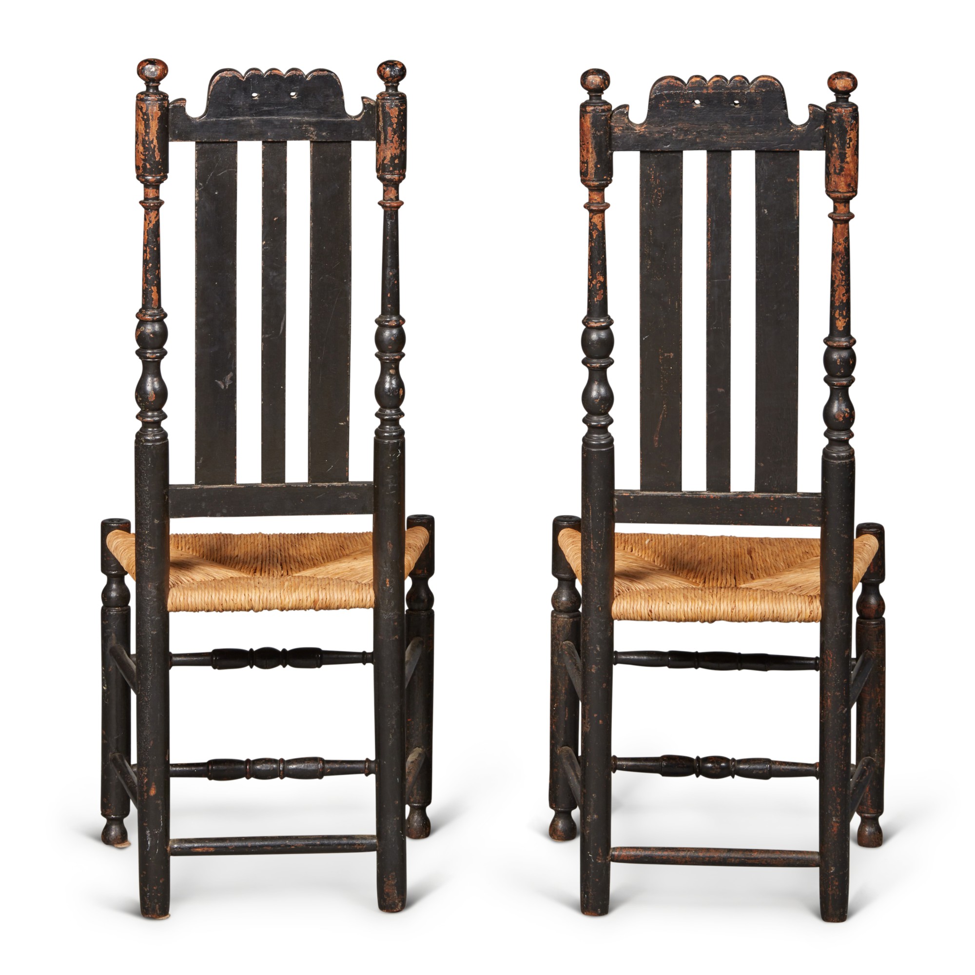 Very Rare Pair of William and Mary Black-Painted Banister-Back Maple ...