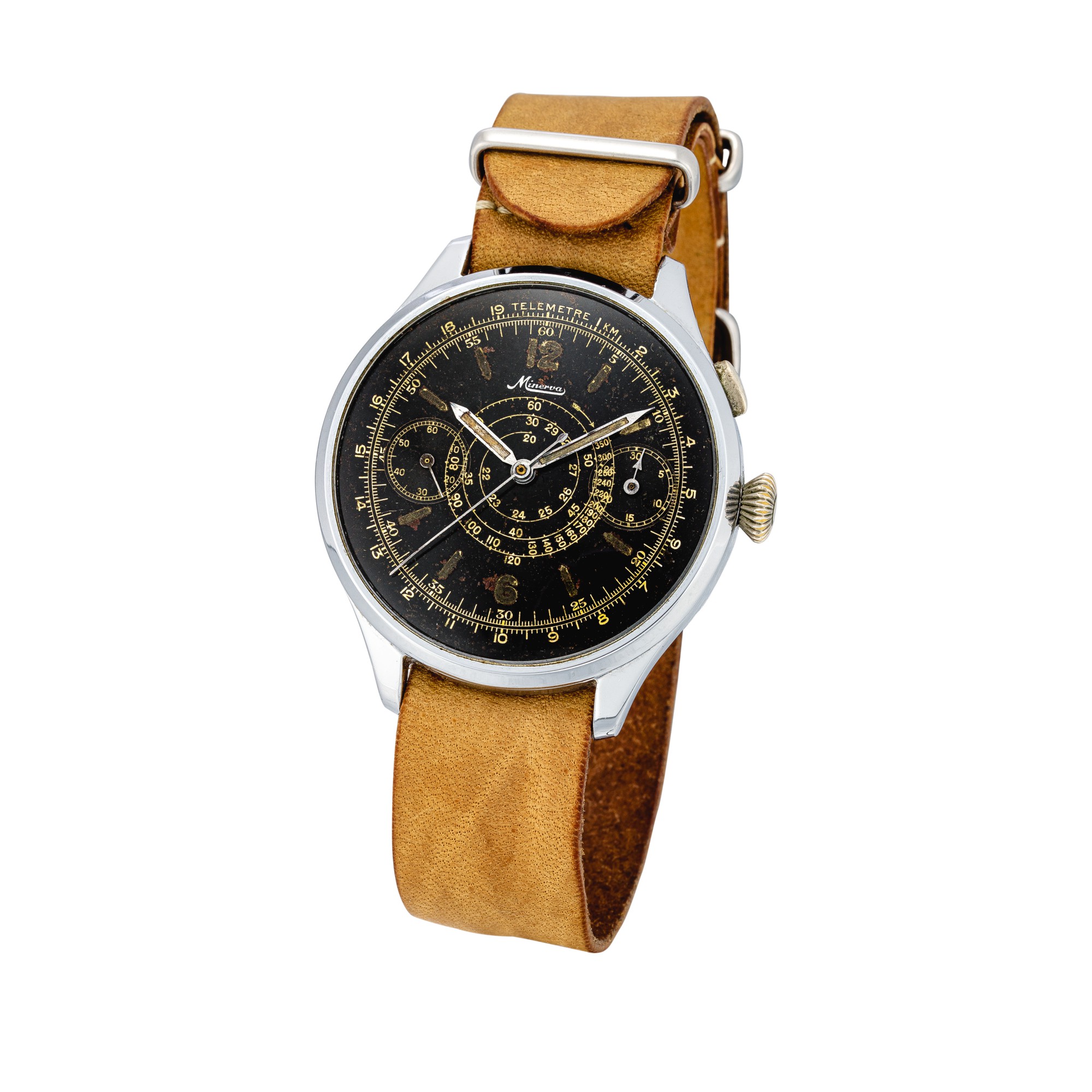 Oversized stainless steel single button chronograph wristwatch Circa ...