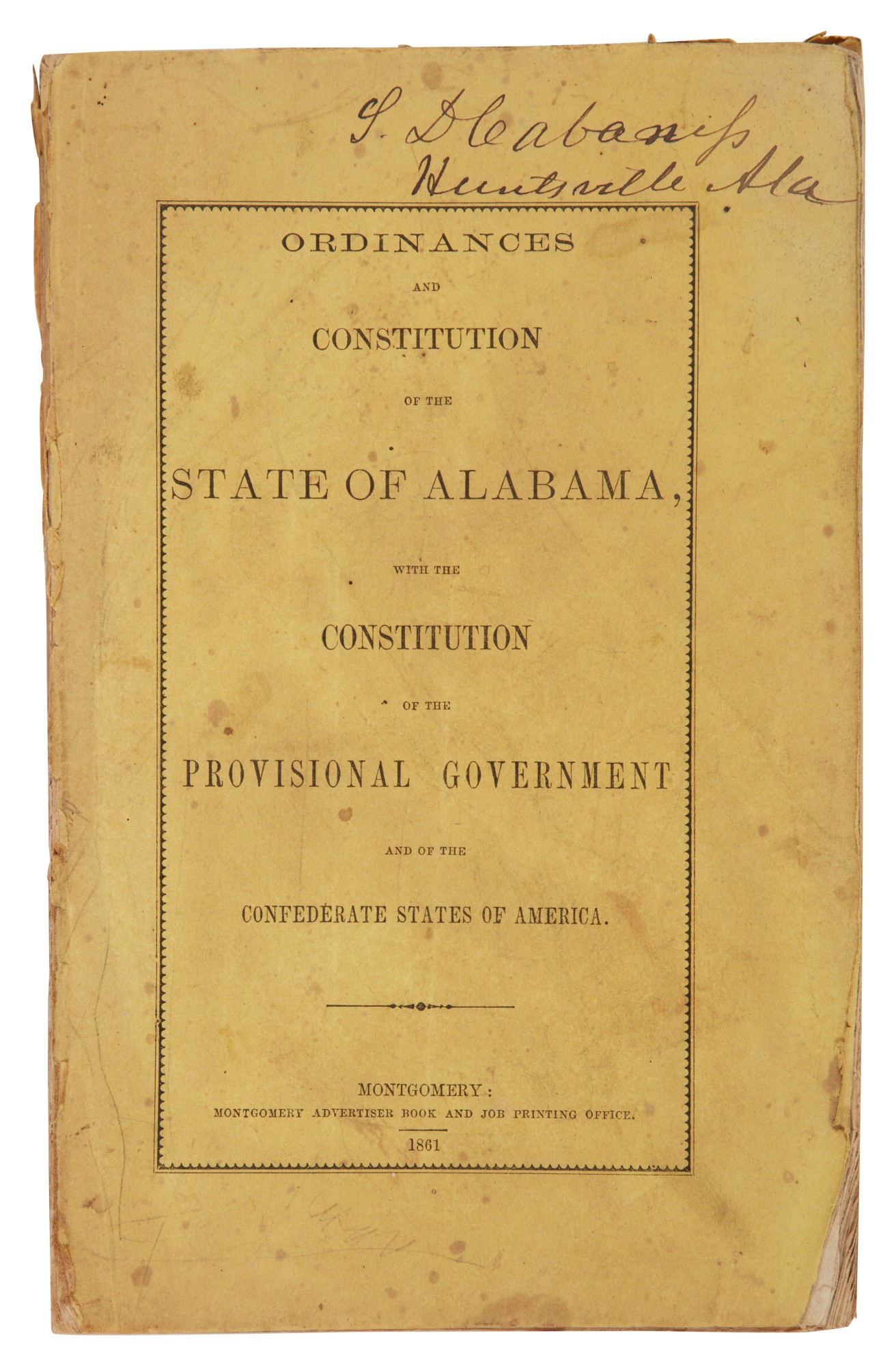Alabama | First printing of the Alabama Confederate Constitution ...