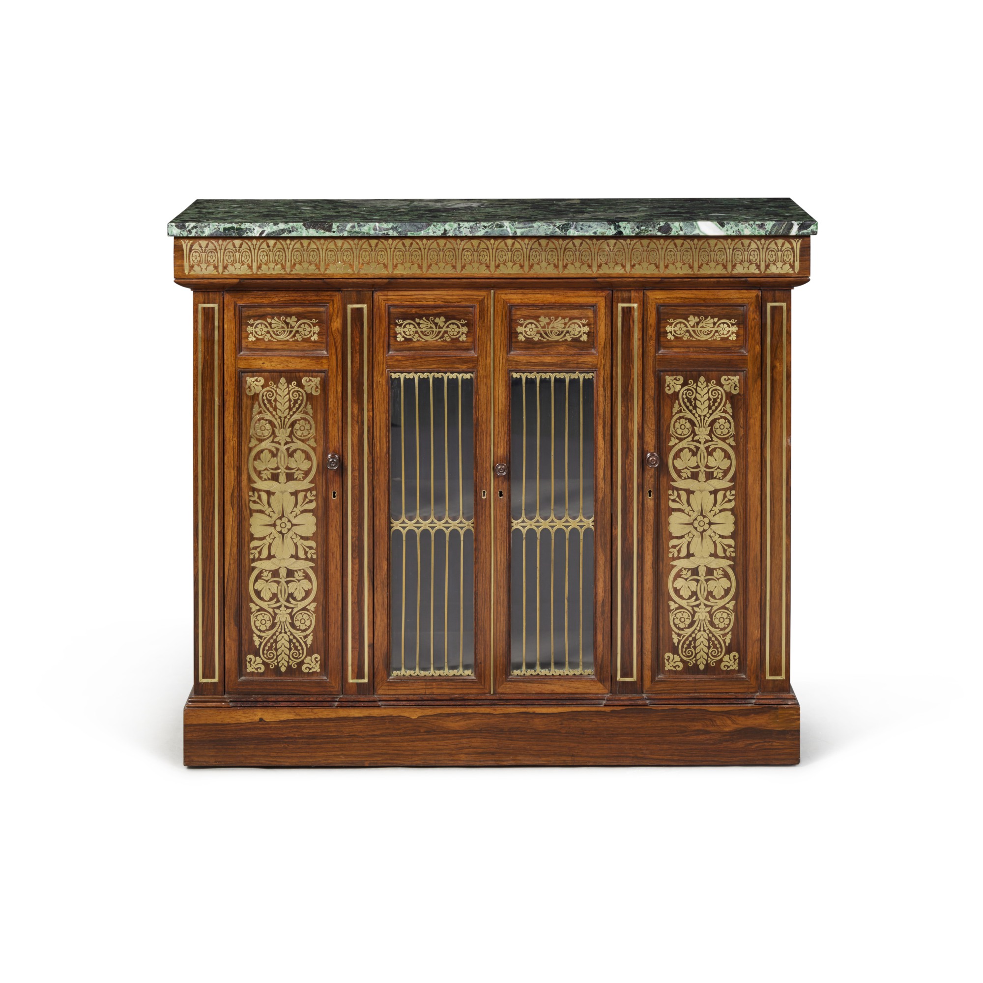 A Regency Style Brass-Inlaid Rosewood Side Cabinet, in the Manner of ...