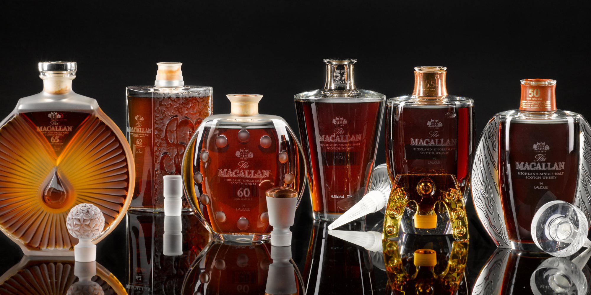 The Macallan In Lalique Six Pillars Collection (3 BT 75cl, 3 BT 70cl ...