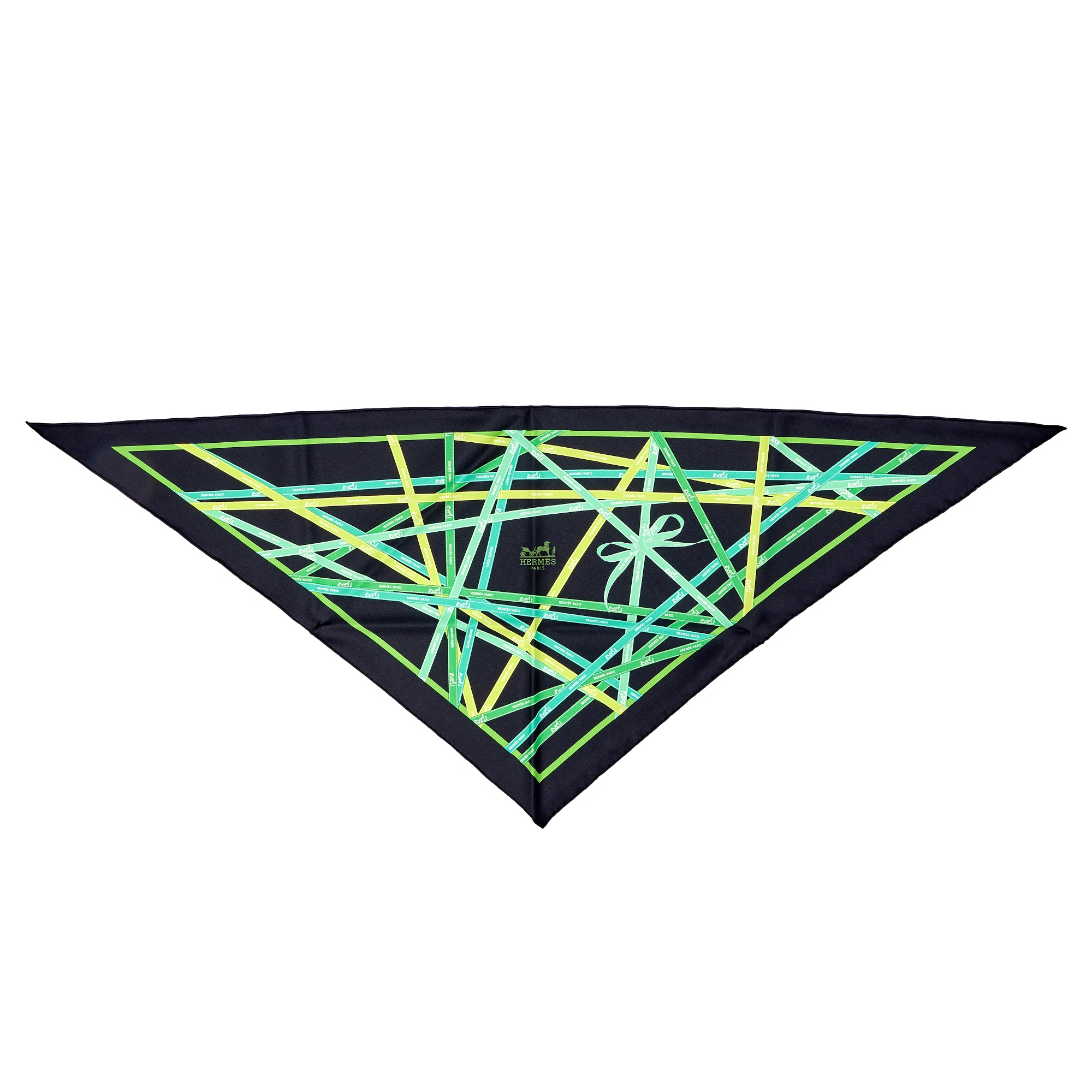 Hermès Black And Green Bolduc Pointu Triangle Silk Scarf Available For ...
