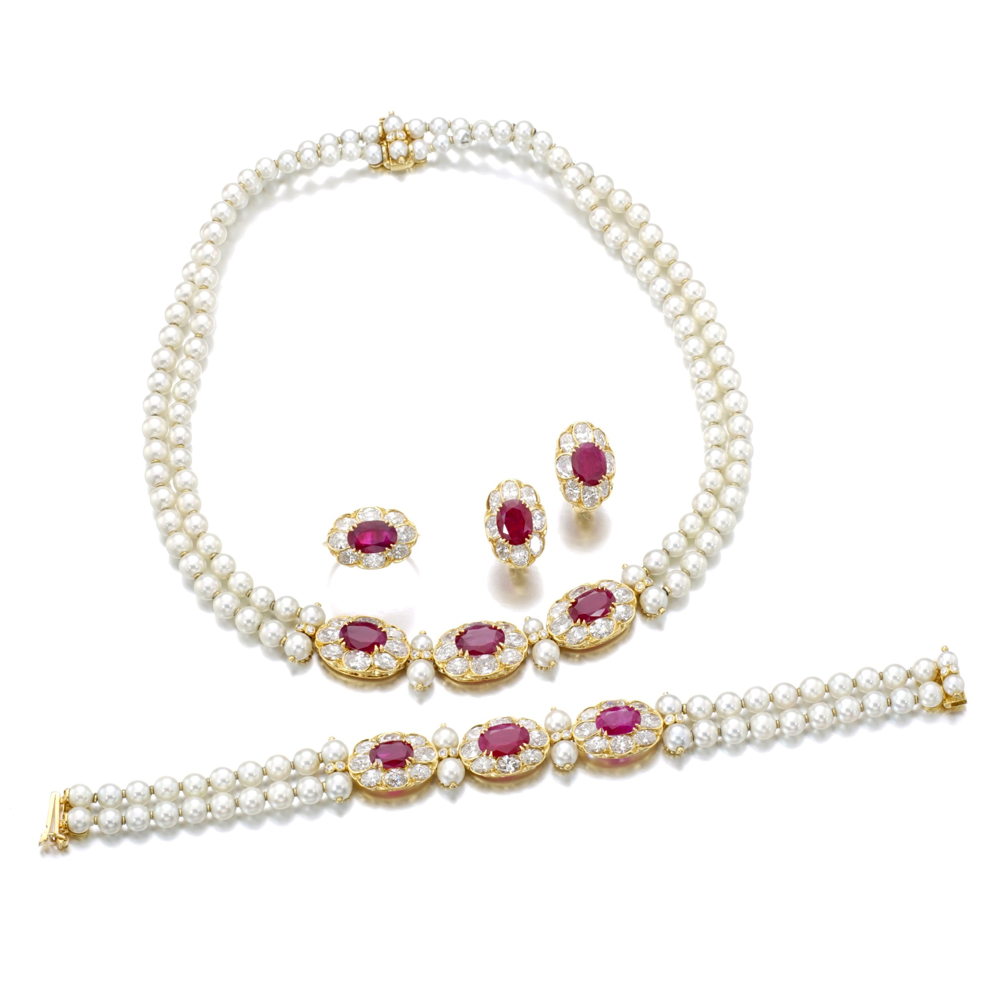 RUBY, CULTURED PEARL AND DIAMOND PARURE | Fine Jewels | 2020 | Sotheby's