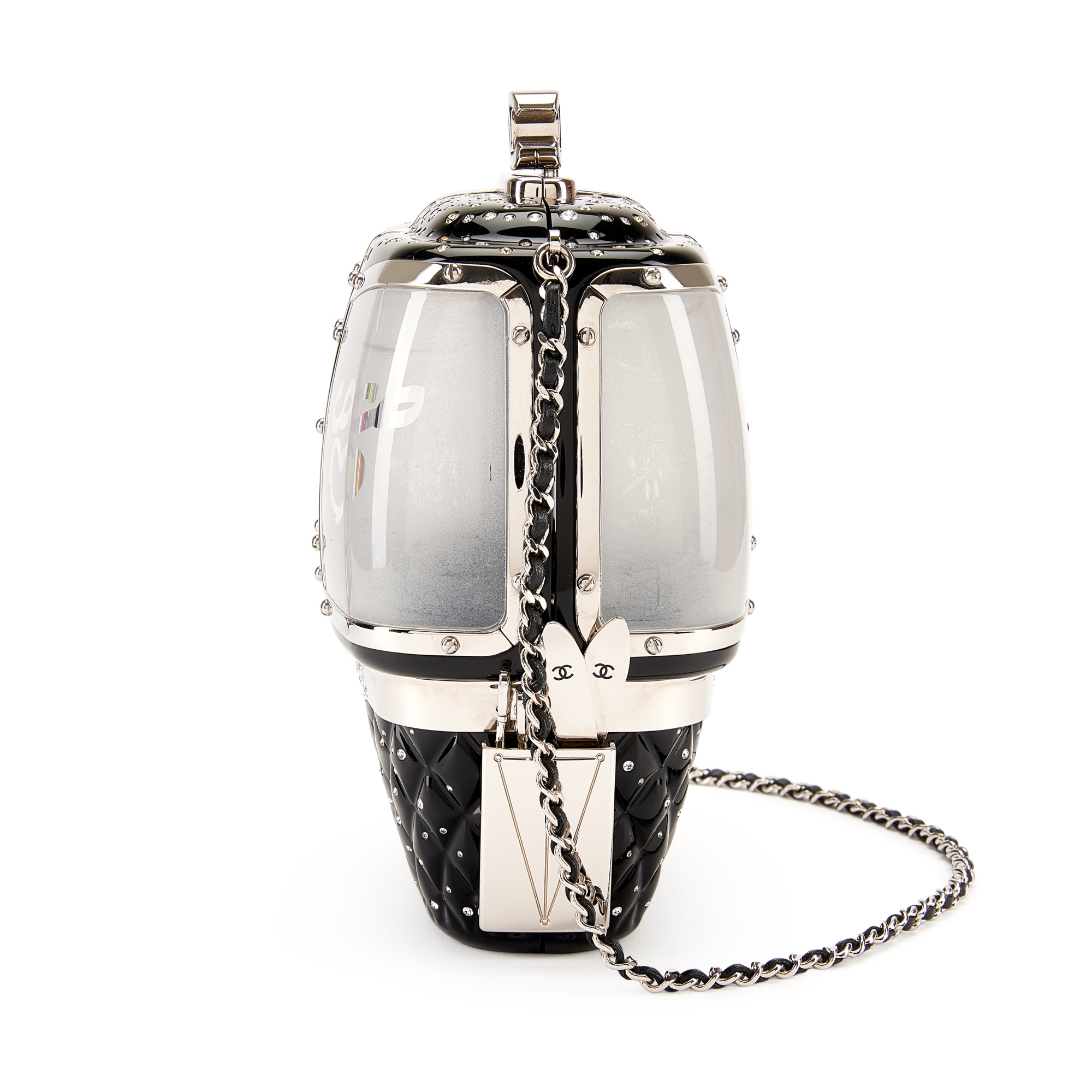 Limited Edition Black and Silver Strass, Lucite, and Enamel Evening In ...