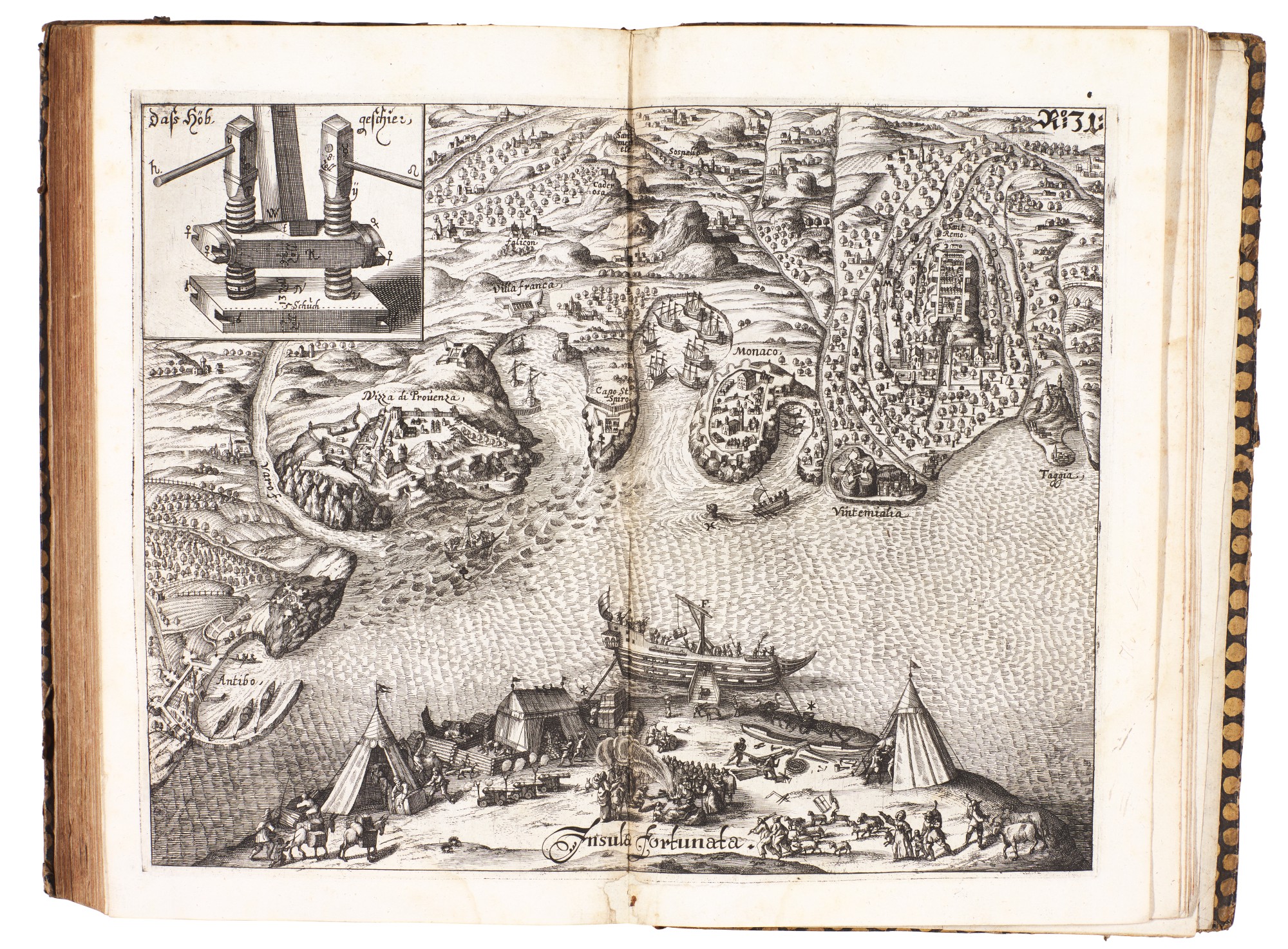 Furttenbach, Mannhaffter Kunst-Spiegel, Augsburg, 1663, old half calf ...